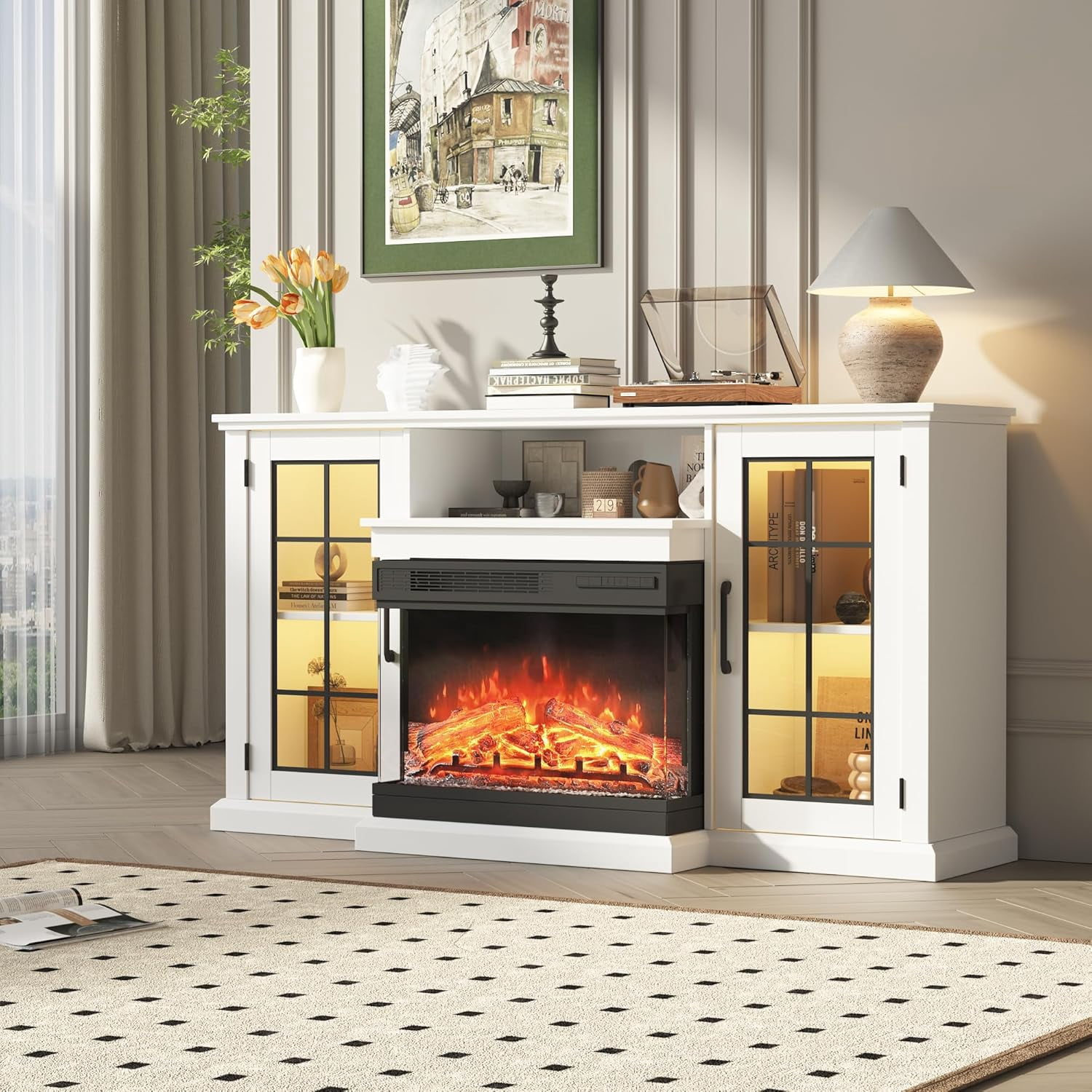 59'' Fireplace TV Stand, Entertainment Center with 24'' Firplace ...