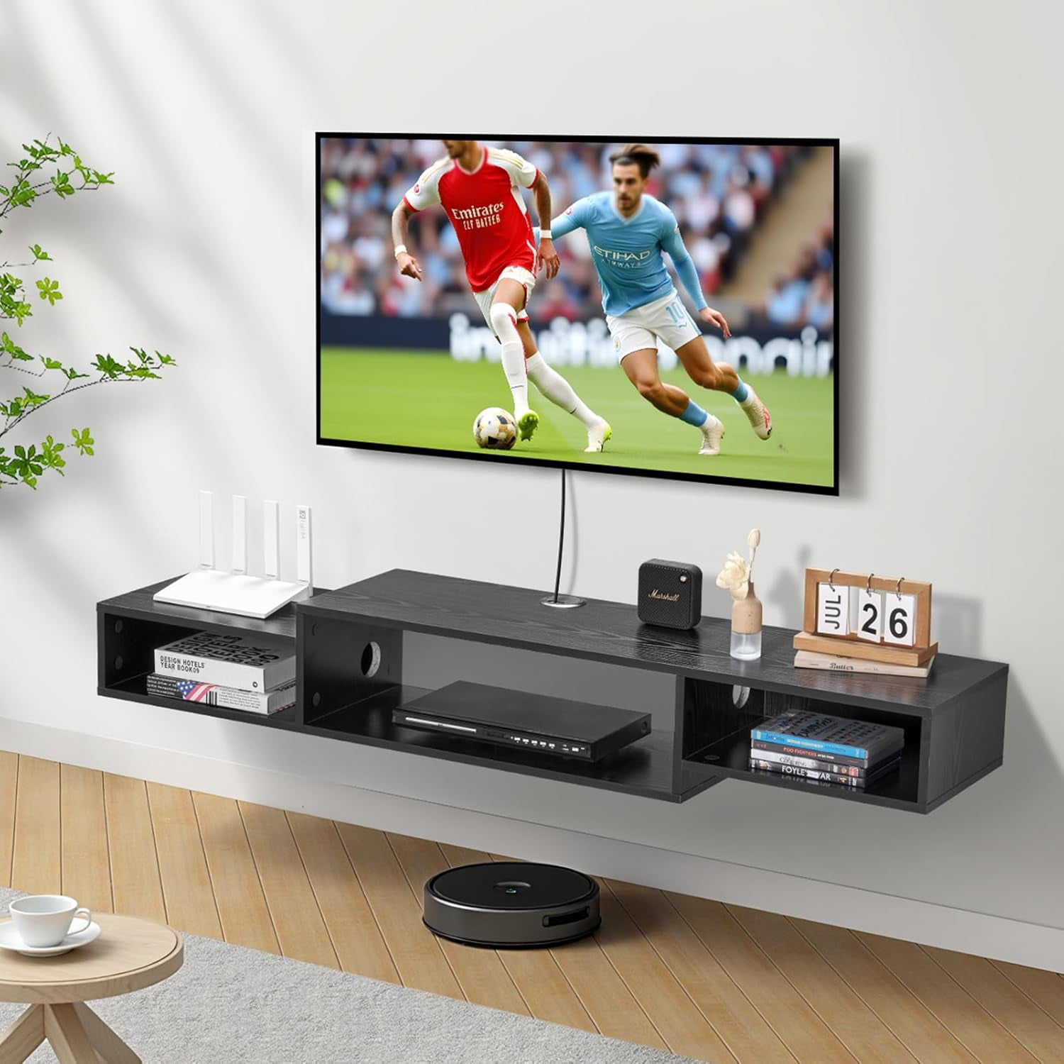 59" Floating TV Stand with Power & USB Outlet, Wall Mounted TV Console ...