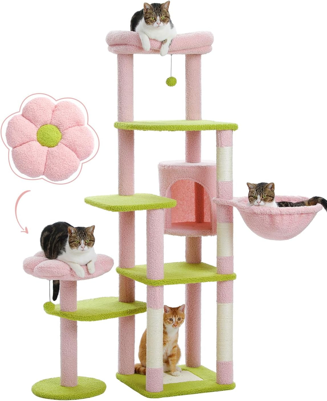 59" Flower Cat Tree, Tall Cat Tree for Large Cat, Multi-Level Cat Tower ...
