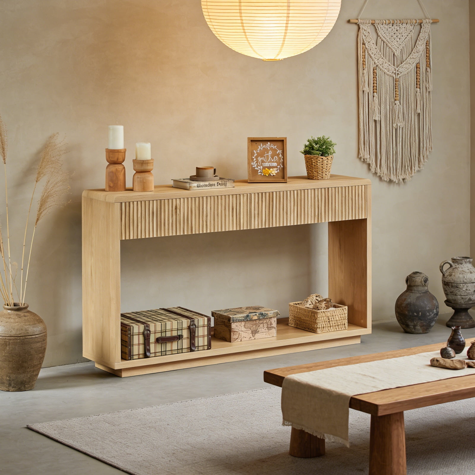 59" Fluted Console Table for Entryway, Modern Entryway Table with 2 ...