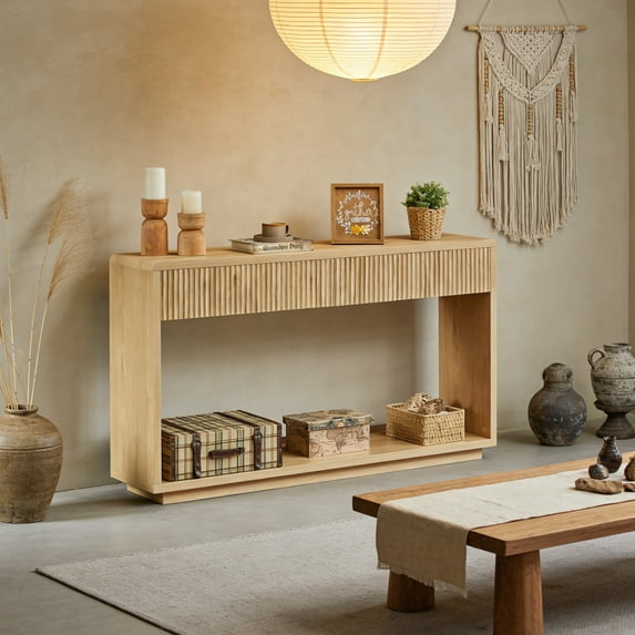 59" Fluted Console Table for Entryway, Modern Entryway Table with 2 ...