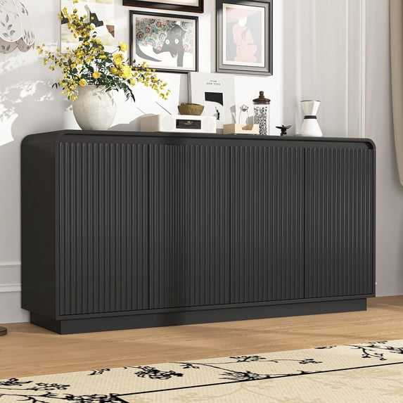 59'' Fluted Sideboard Buffet with Charging Station, Modern TV Stand ...