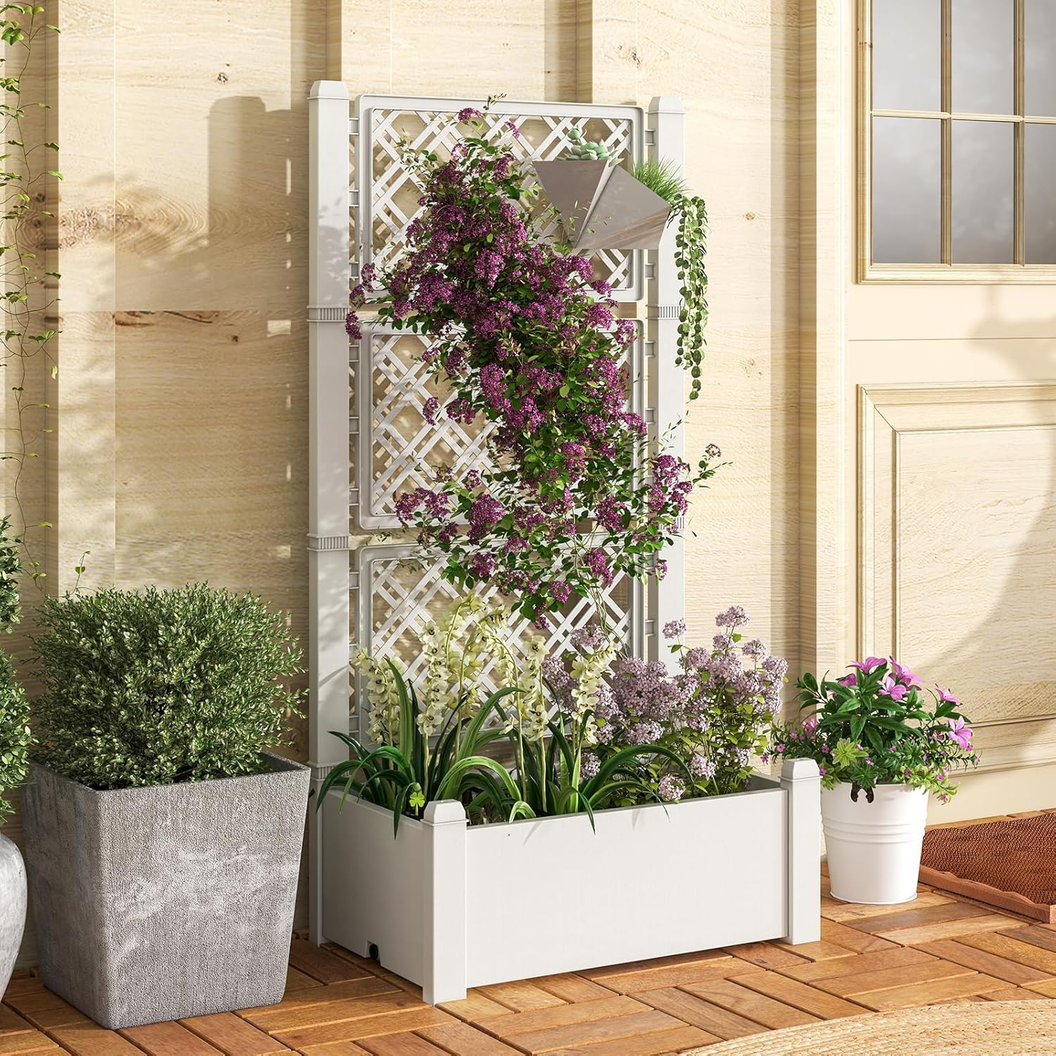 59”H Planter with Trellis, Self-Watering Planter Box with Removable ...