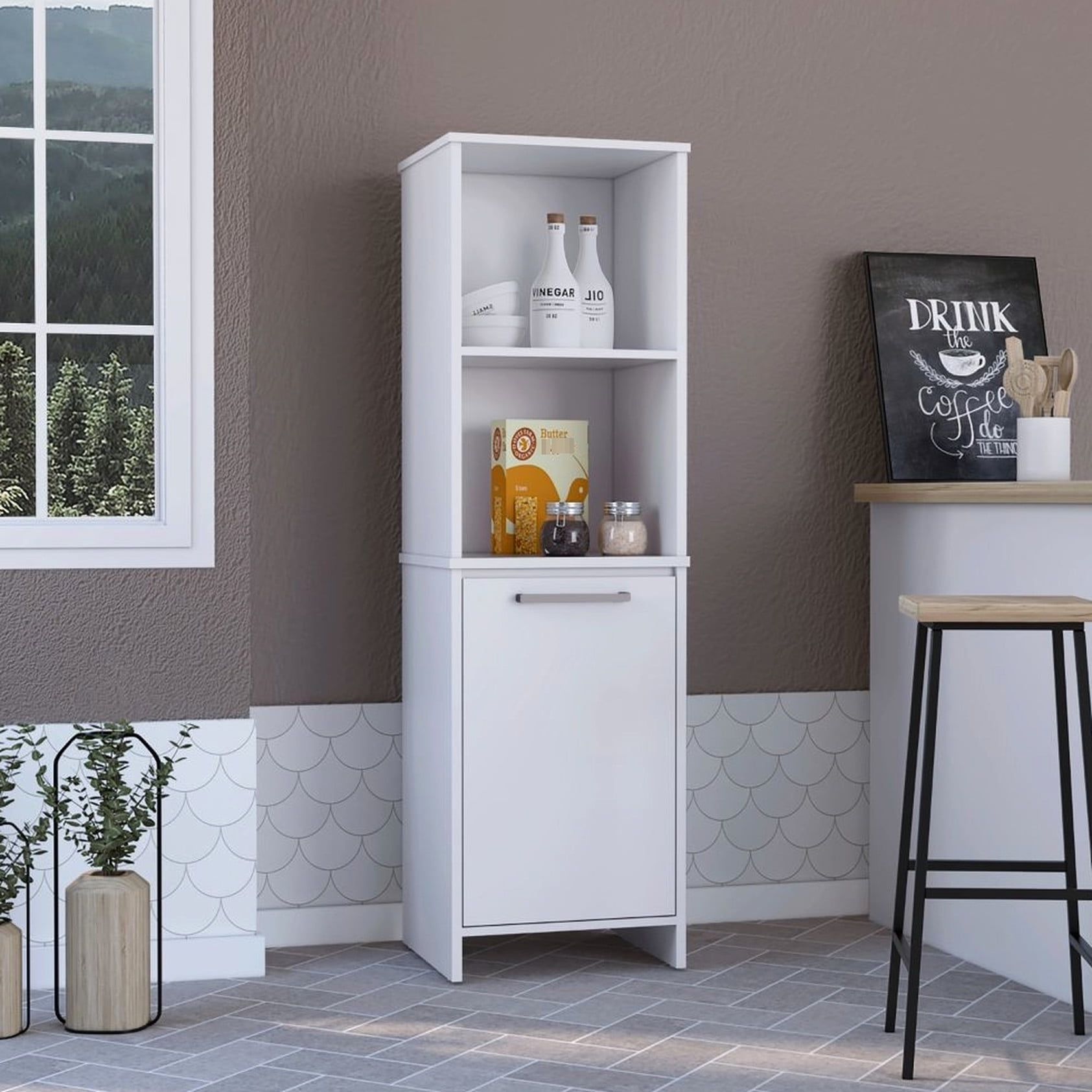 59" High Kitchen Storage Unit | Open Shelves and Cabinet with Interior ...