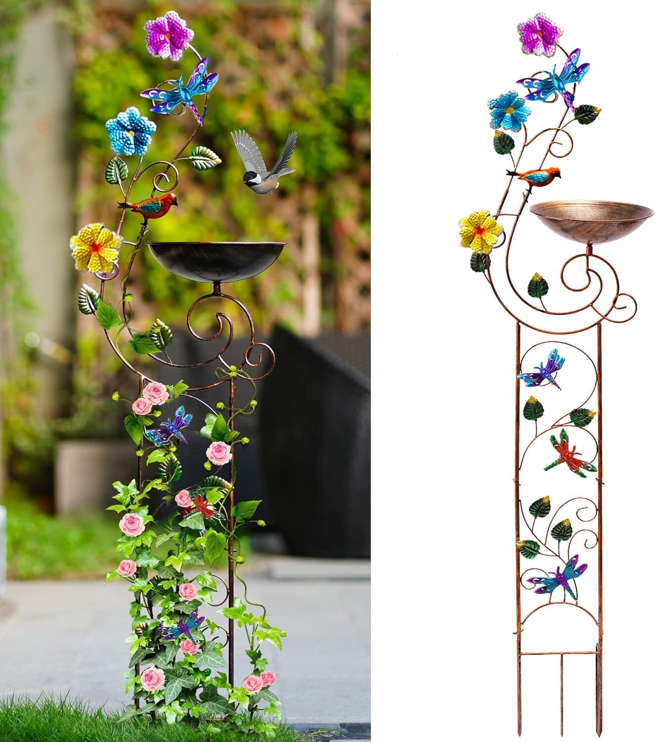 59" Hightened Bird Bath with Trellis for Climbing Plants, Vintage ...