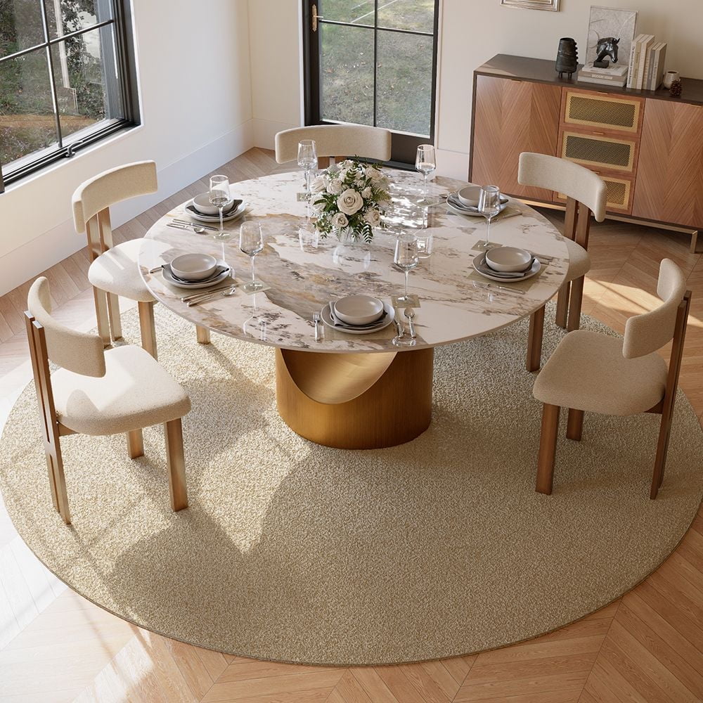 POVISON-59" Hobart Modern Round Dining Table for 6, Pandora Glossy ...