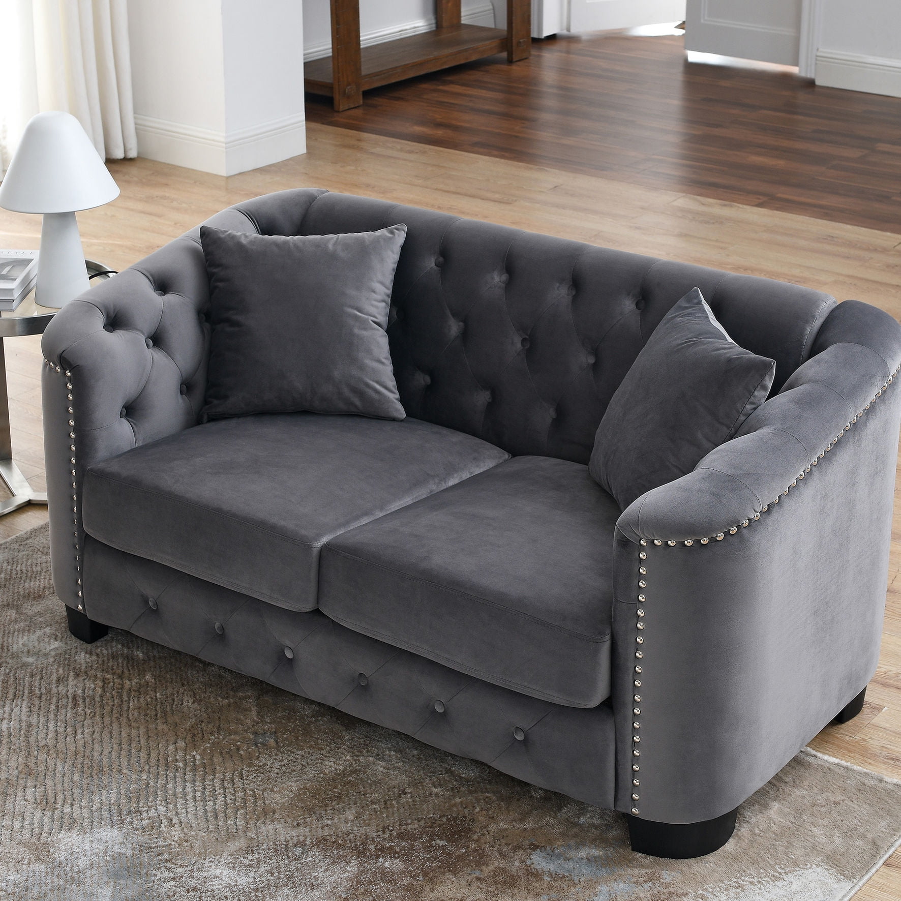 59-Inch 2-Person Velvet Sofa - Ergonomic Foam Filler & Soft Seat ...