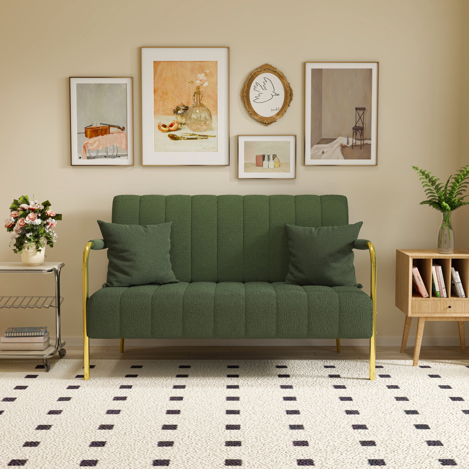 59 Inch 2-Seater Teddy Fleece Sofa Couch, Modern Loveseat with Solid ...