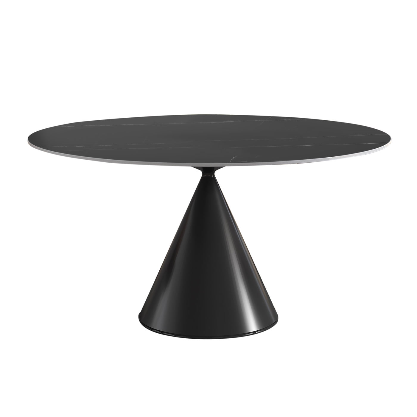 59 Inch Black Round Slate Dining Table with Cone Stainless Steel ...