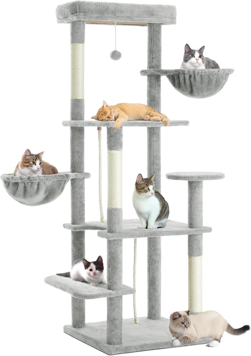 59 Inch Cat Tree Tower, Multi-Level Large Cat Tree for Indoor with ...