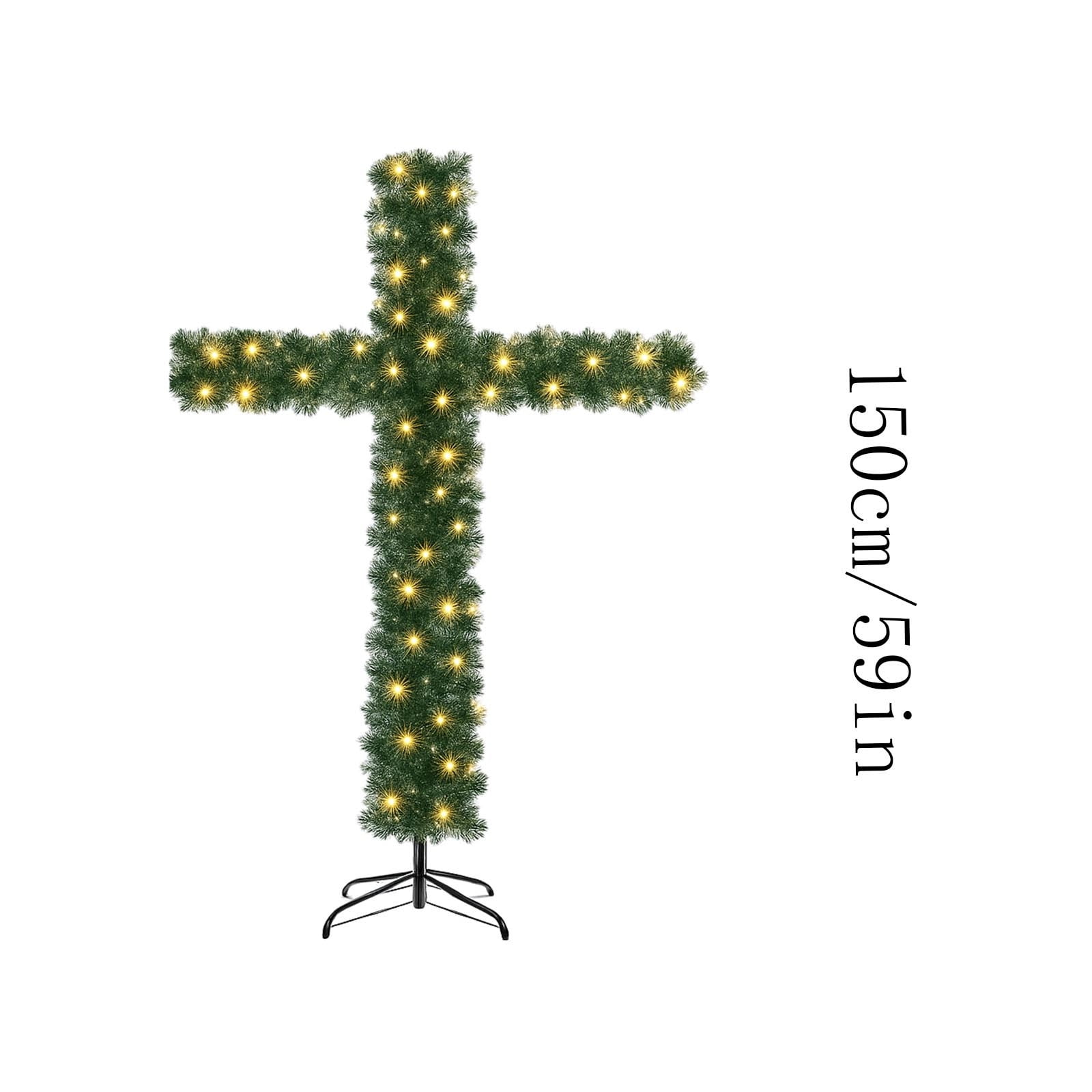 59 Inch Christmas Cross Tree with 100 Lights and a White Silk Scarf ...