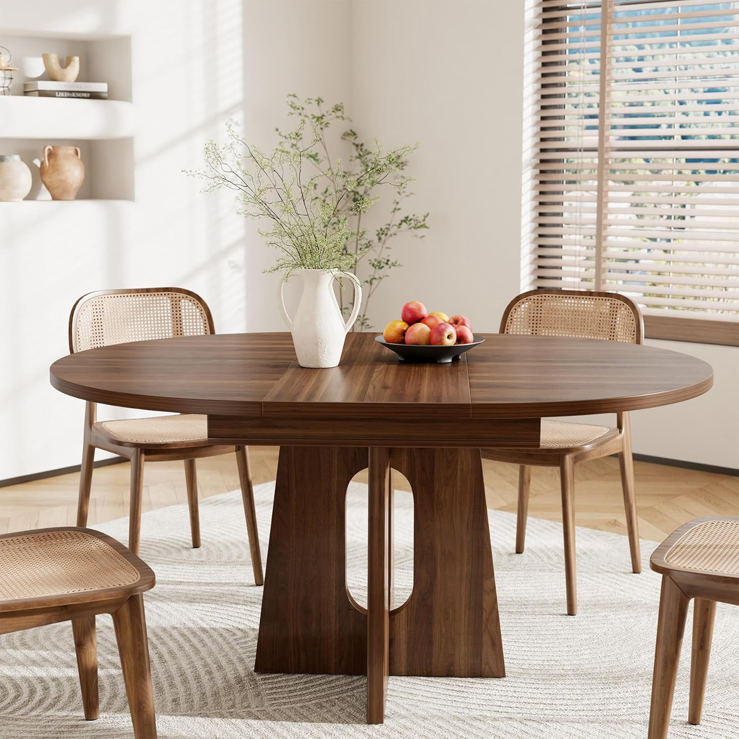 59-Inch Extendable Round Dining Table for Dining Room, 4-6 People ...