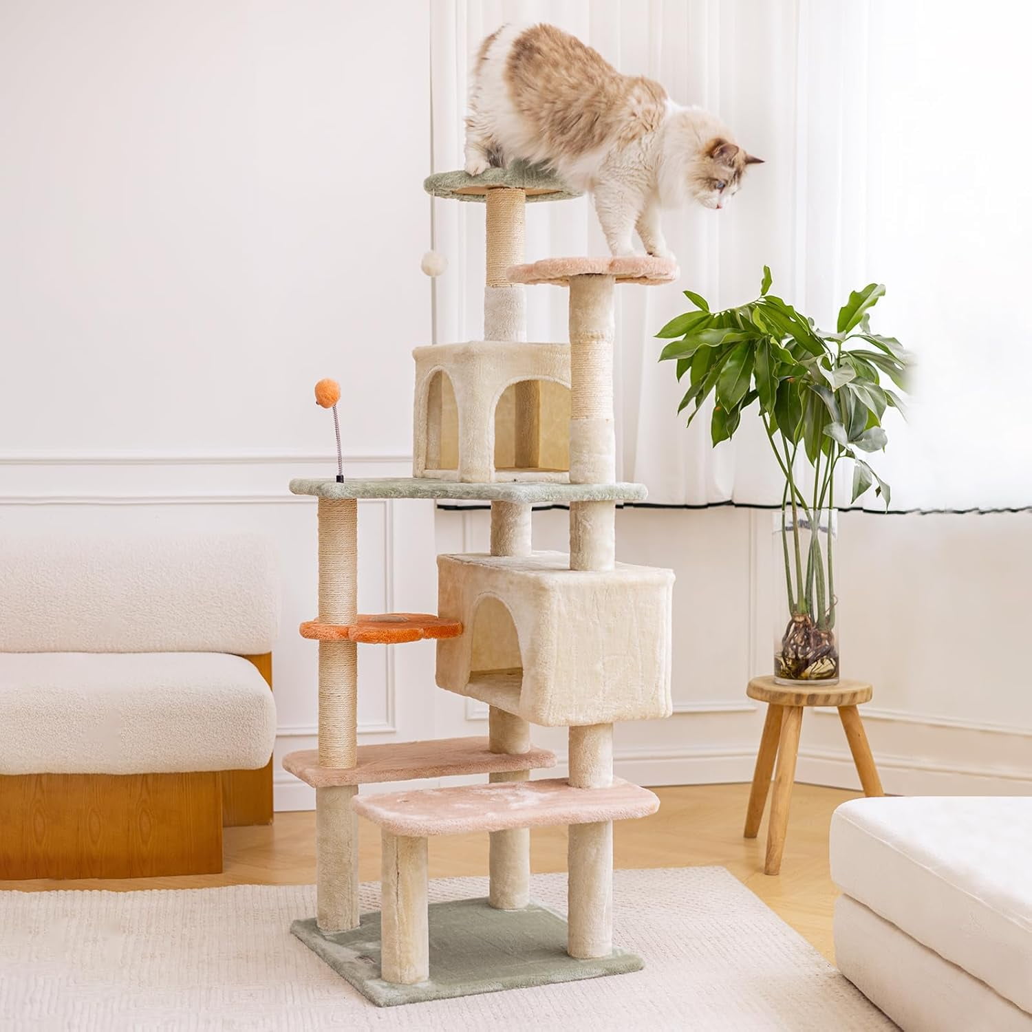 59 Inch Flower Tree Tower - Multi-Level Condo with Plush Posts, Balls ...