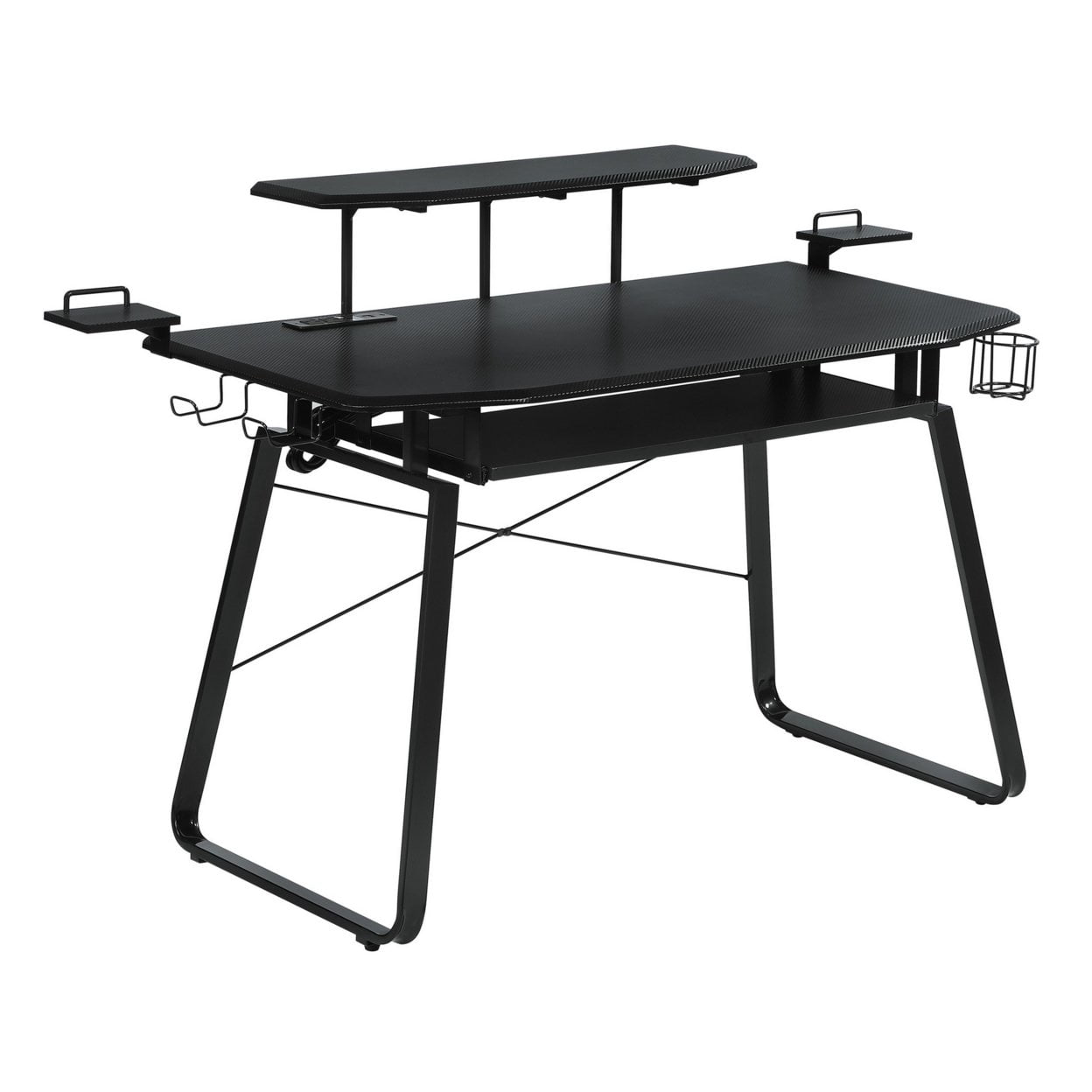 59 Inch Gaming Desk Shelves and Tray USB Ports and AC Outlets Gray ...