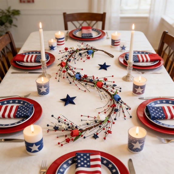 59 Inch Independence Day Garland, Patriotic Red White Blue Green Floral ...
