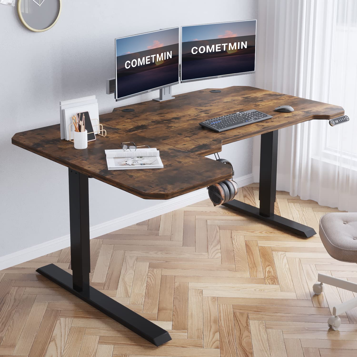 CometMin 59'' Electric Adjustable L-Shaped Desk, Ergonomic Standing ...