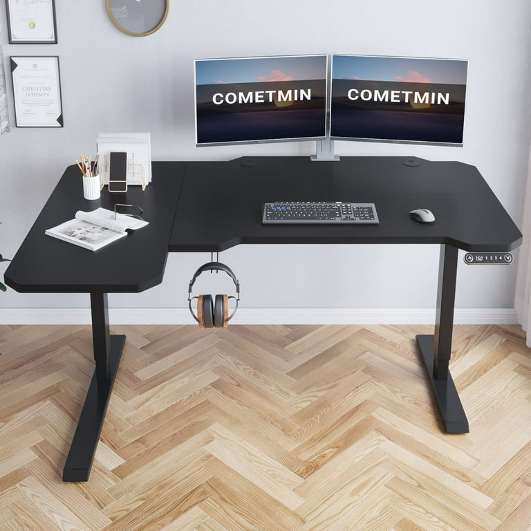 59 Inch Large Electric Height Adjustable Computer L Shaped Desk with Memory Controller Corner Standing Desk Modern Workstation with Splice Board Game Ergonomic Desk Black Frame Black Top Walmart