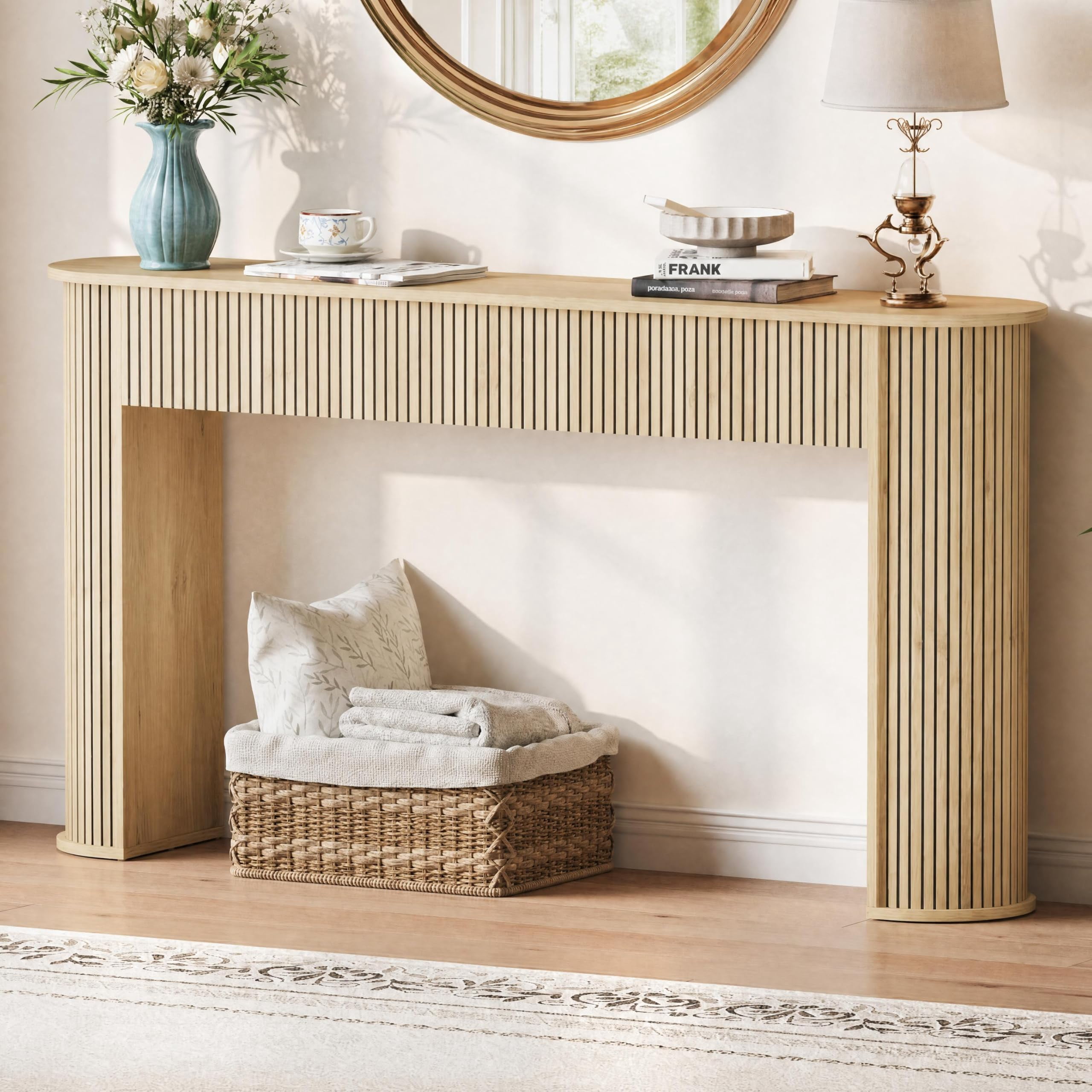 59 Inch Modern Fluted Console Table, Slim Behind Couch Sofa Table, Anti ...