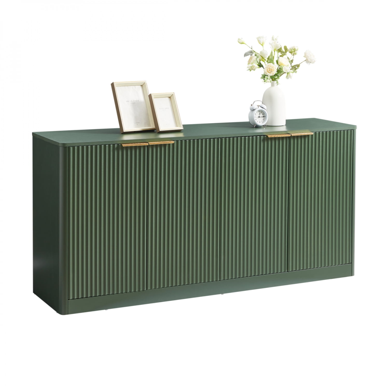 59 Inch Modern Wavy Sideboard Curved Contour Design 4 Door Green ...