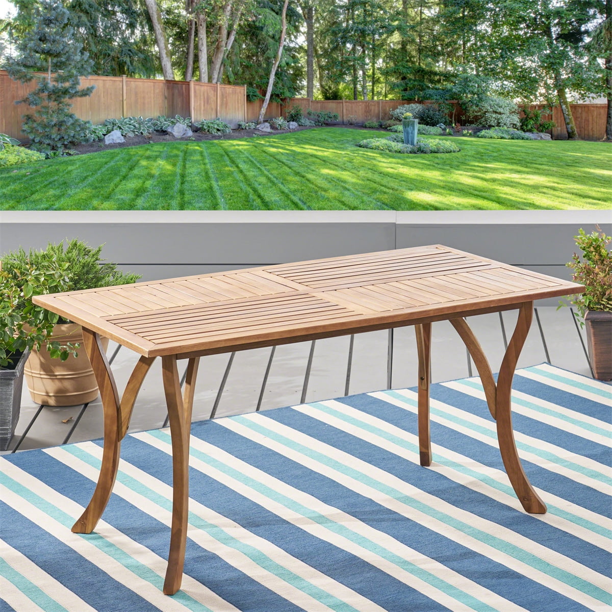 59 Inch Rectangular Acacia Wood seaside-styled Table Solid Wooden ...