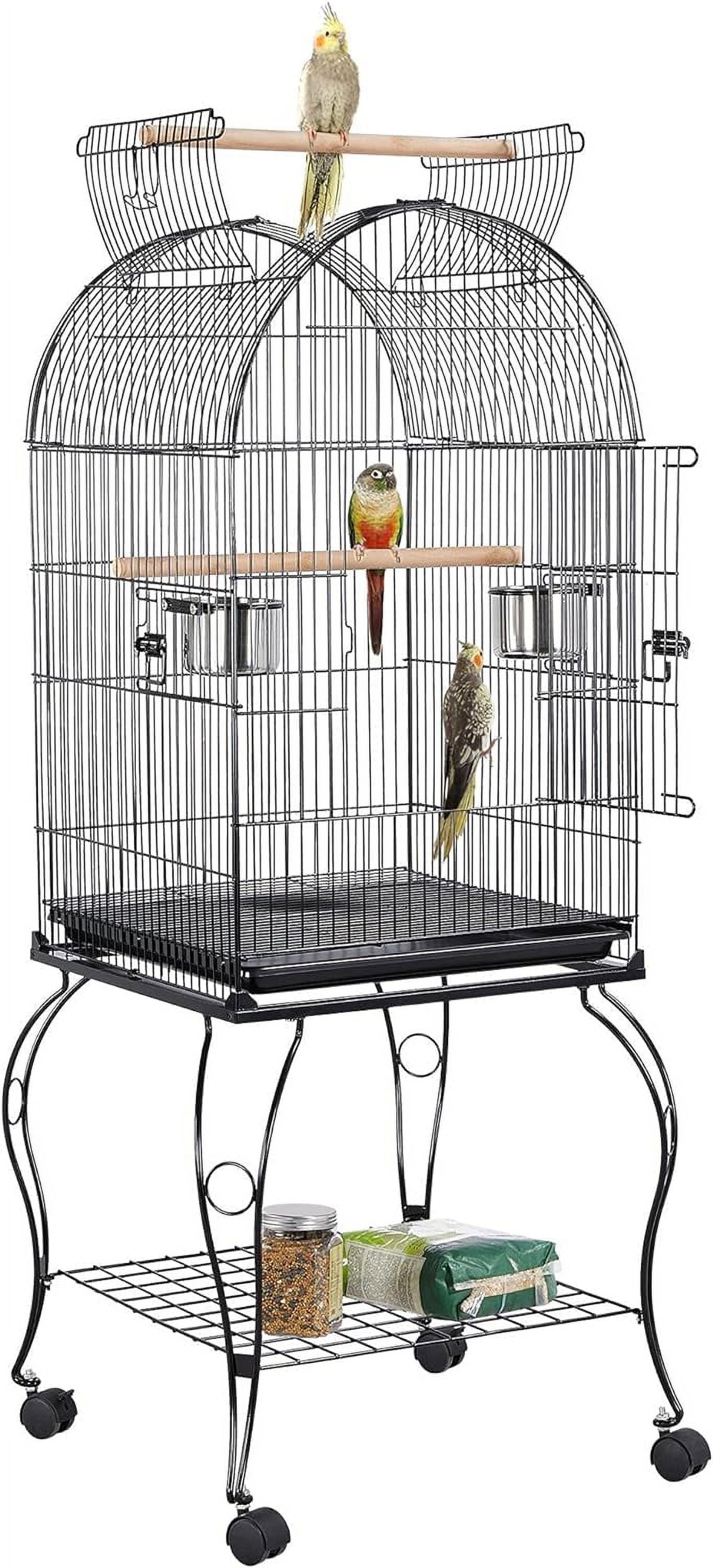 59-Inch Rolling Standing Medium Dome Open Top Bird Cage for Parrots ...