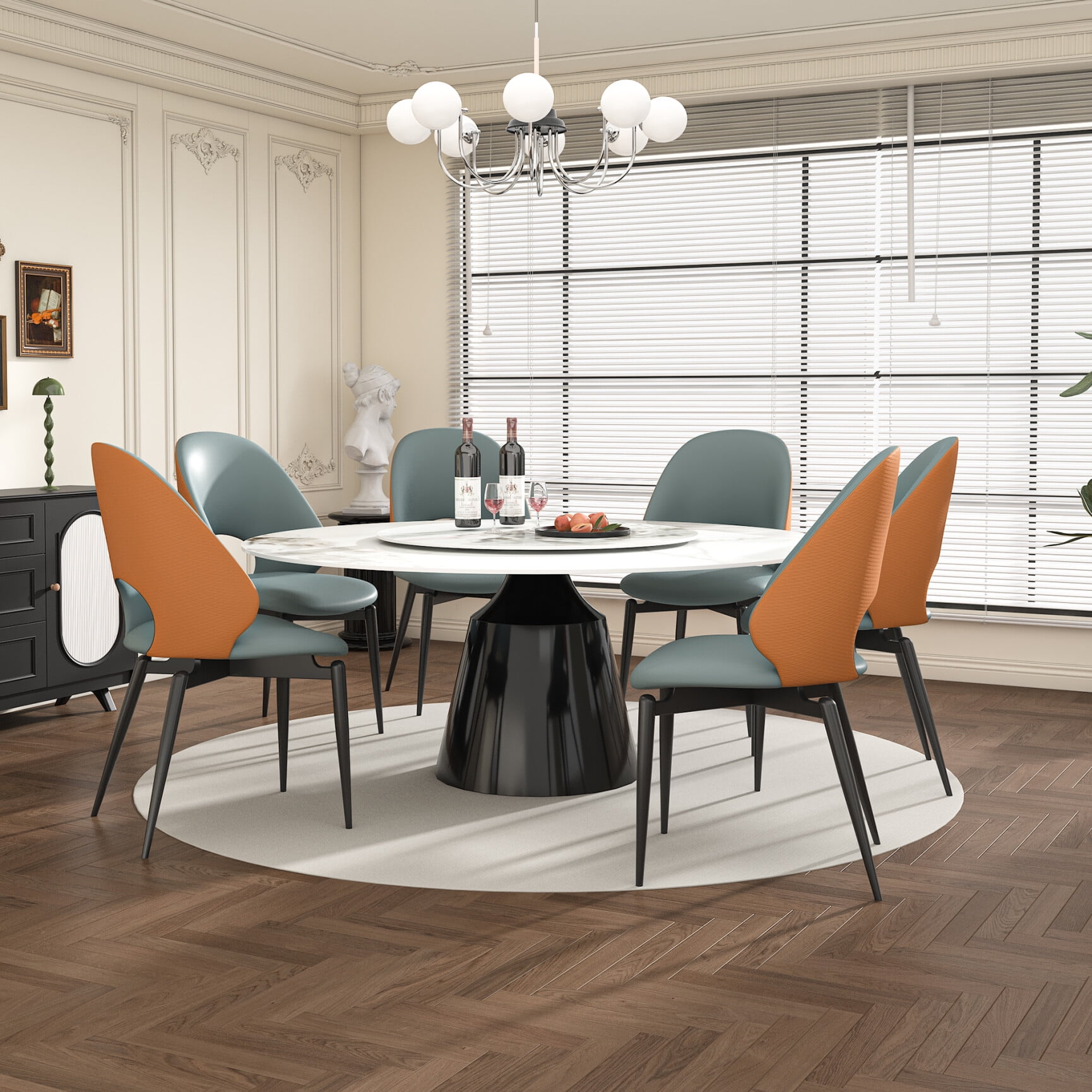 59 Inch Round Dining Table Set with Sintered Stone Top and Stainless ...