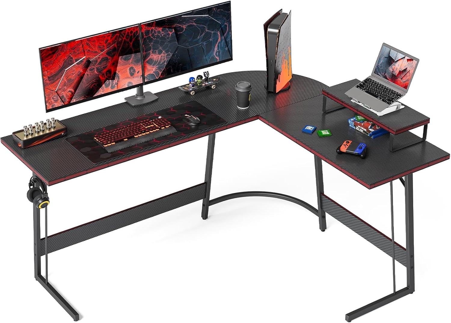 59 Inch Shaped Desk, Computer Corner Desk with Carbon Fiber Surface ...