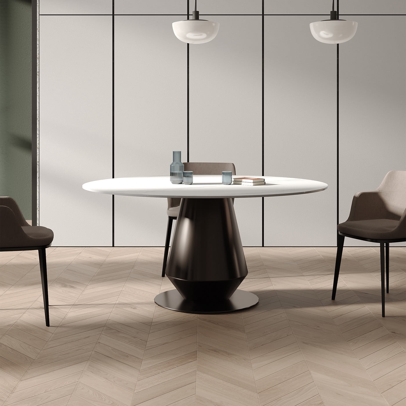 59 Inch Slate Dining Table with Black Carbon Steel Pedestal, Modern ...