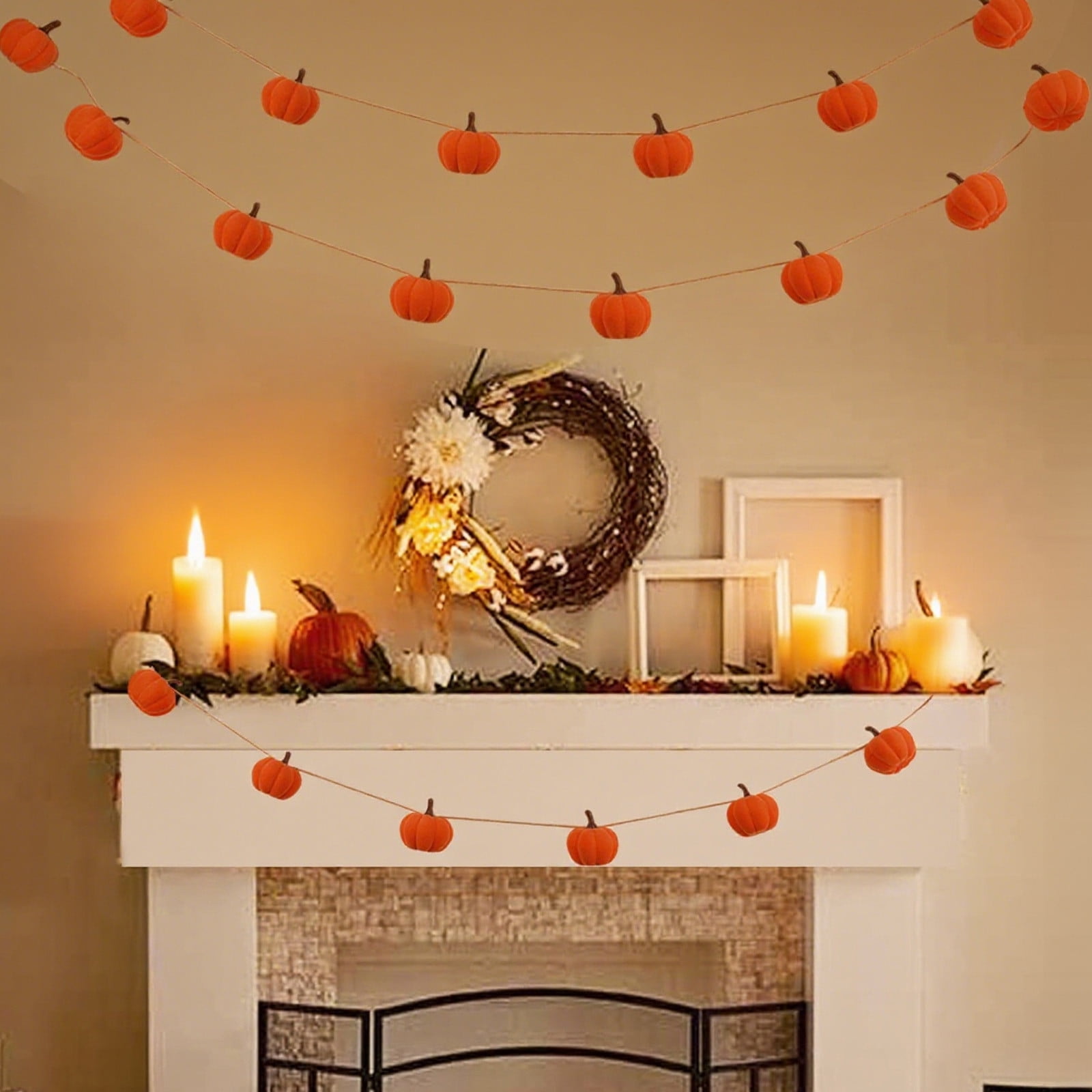 59-Inch Soft Pumpkin Flag String Decoration - 1.5m Plush Pumpkin ...