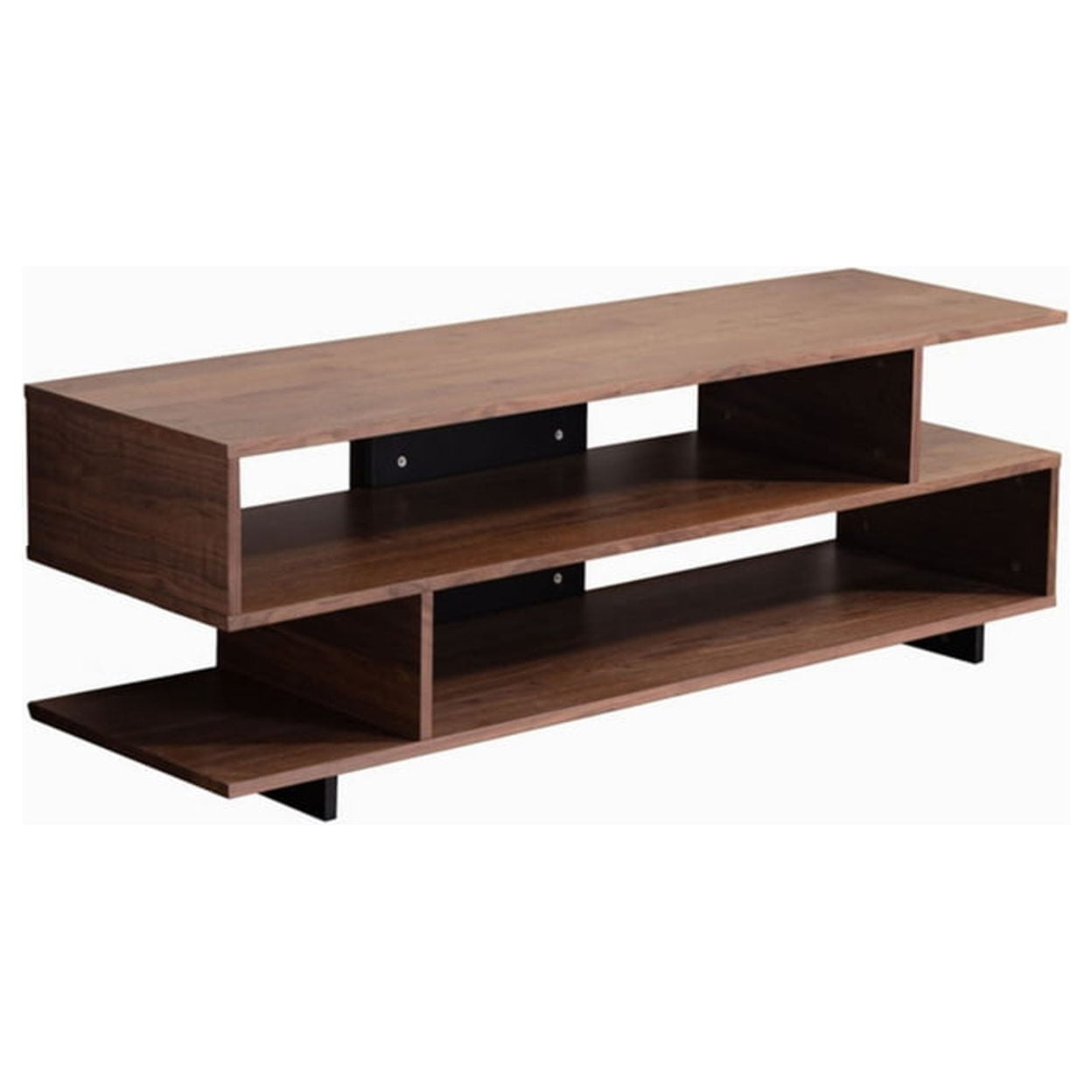 59 Inch TV Media Entertainment Center, 2 Tier Staggered Look, Walnut ...