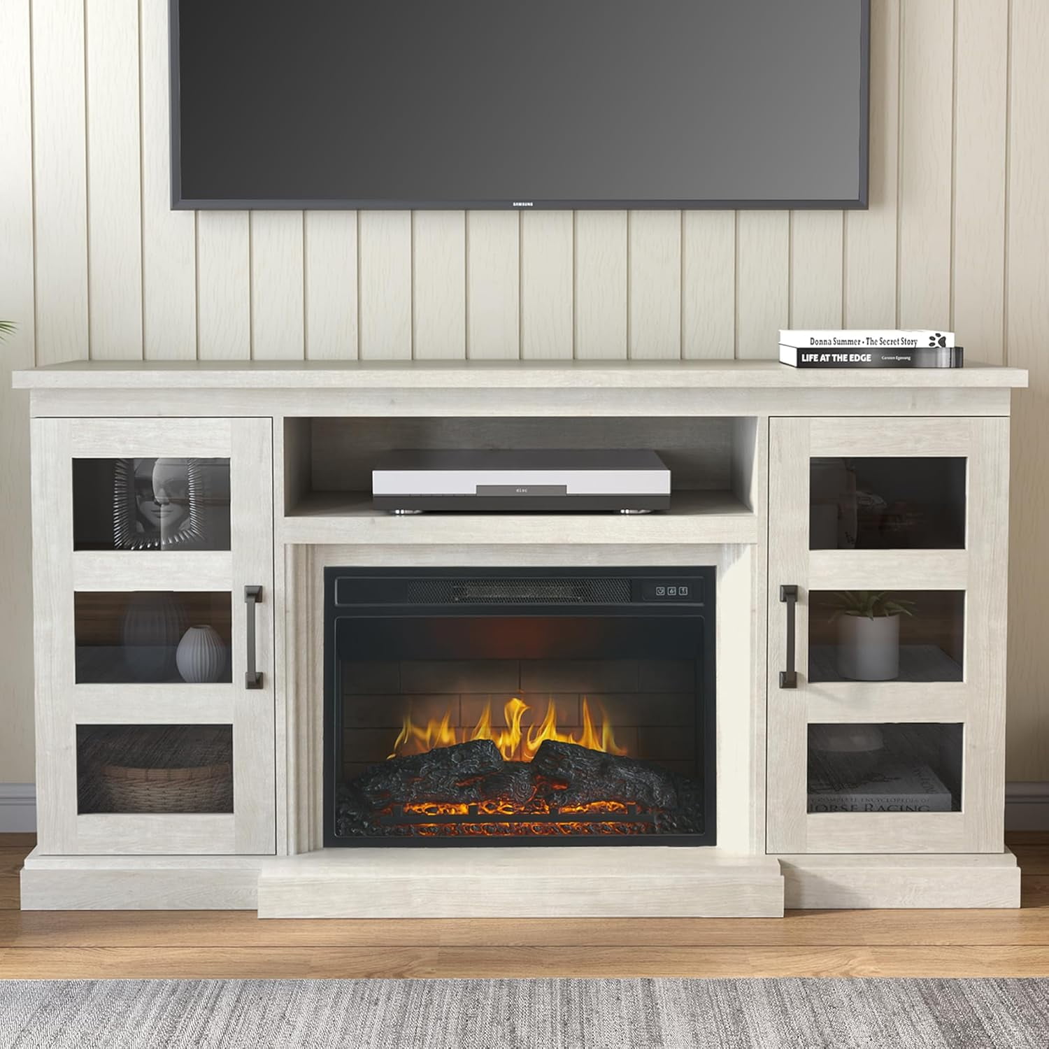 59 Inch TV Stand with 3D Fireplace, Modern Media Entertainment Center ...