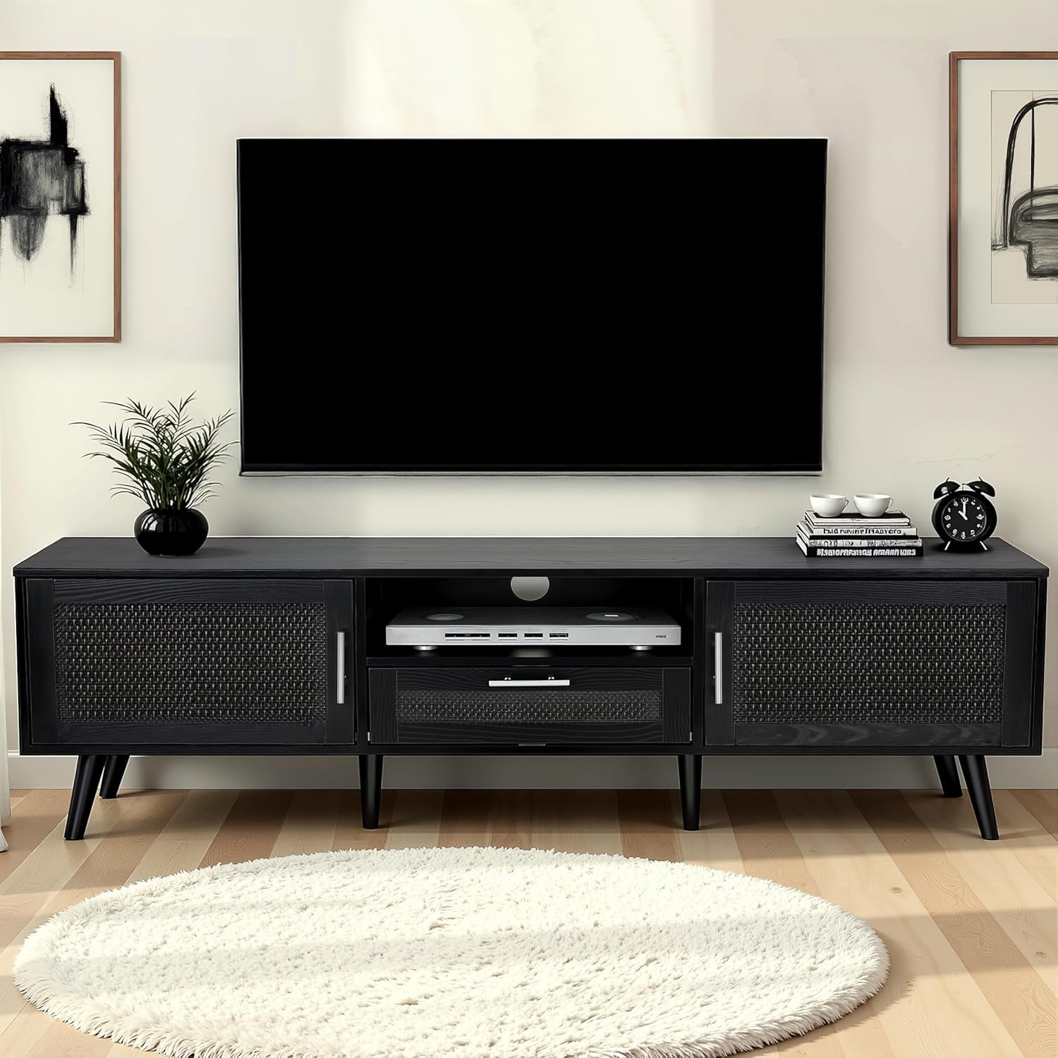 59 Inch TV Stand for up to 70 inch TV, TV Console with 2 Hand Made ...