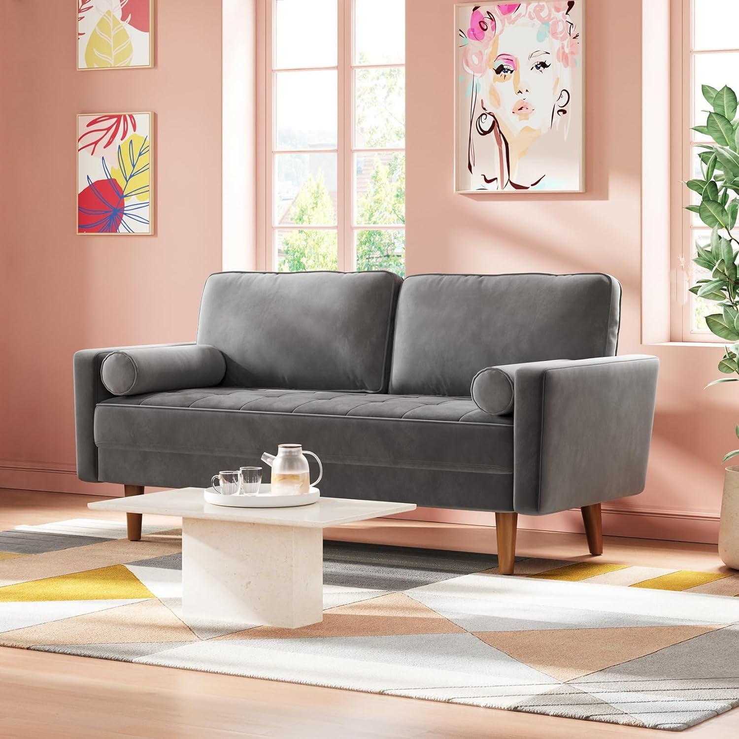 Neche 59" Velvet Spring Sofa Couch for Living Room, Office, Small Space ...