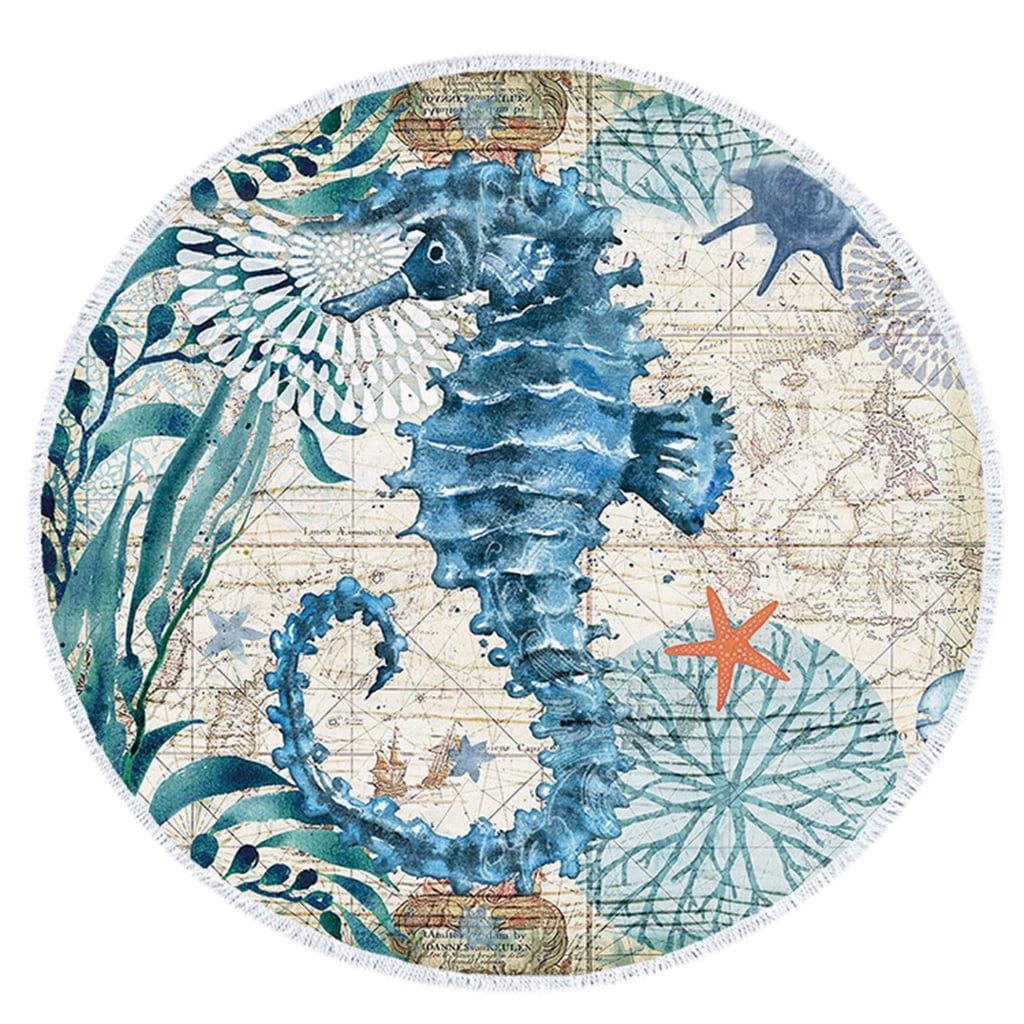 59 Inches Round Beach Towel Sea Microfiber Blanket Large Roundie Towels ...
