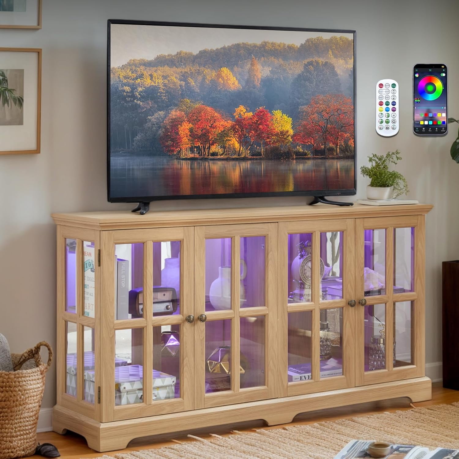 59" LED Curio Cabinet with 7 Color Lights, Smartphone-Controlled ...