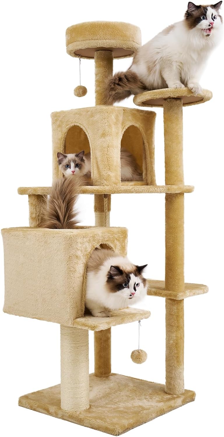 59" Large Cat Tower Cat Tree for Indoor Cats, Multi-Level Plush Tall ...