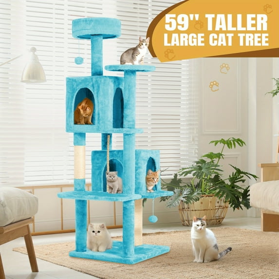 59" Large Multi-Level Cat Tree Tower - Plush Cat House with Sisal ...
