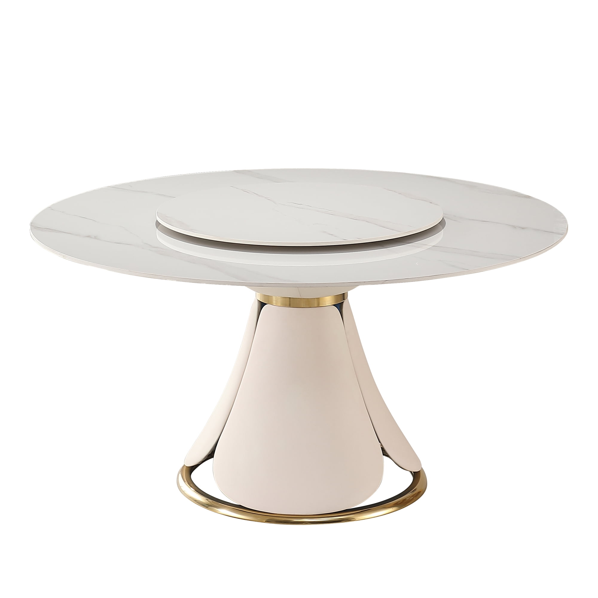 59" Leavader Sintered Stone Round Kitchen Dining Table Set with 31.5 ...