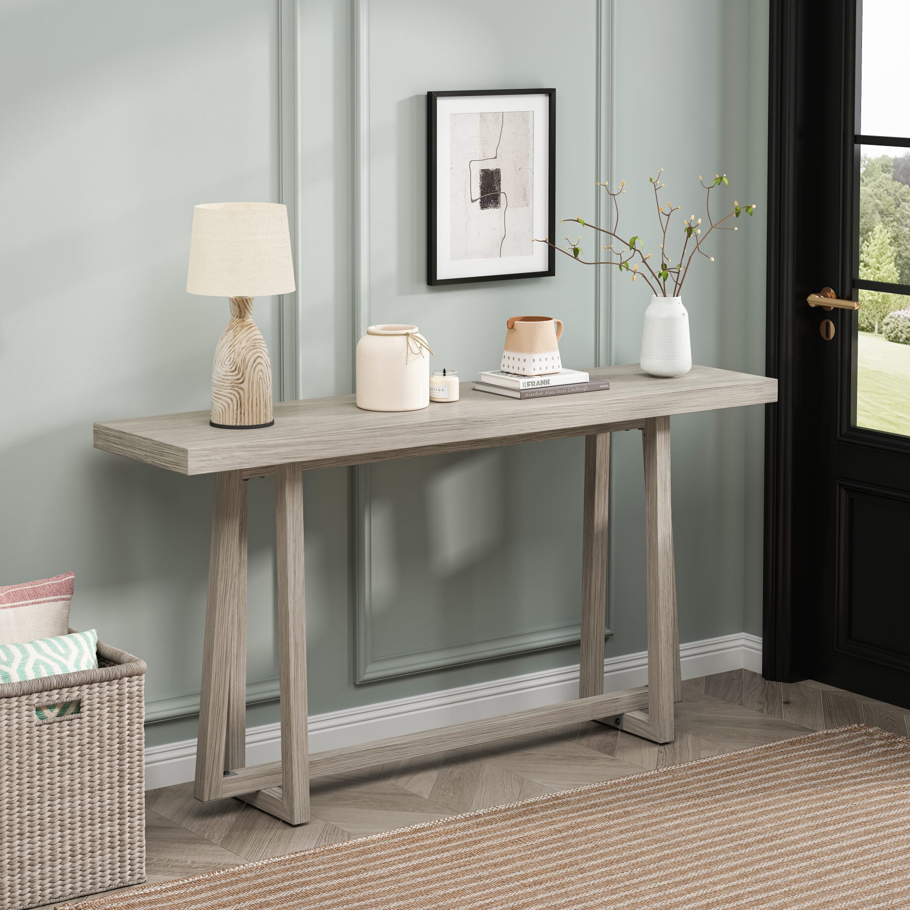 59'' Long Outdoor Console Table, Rustic Hallway Tables with Wood Grain ...