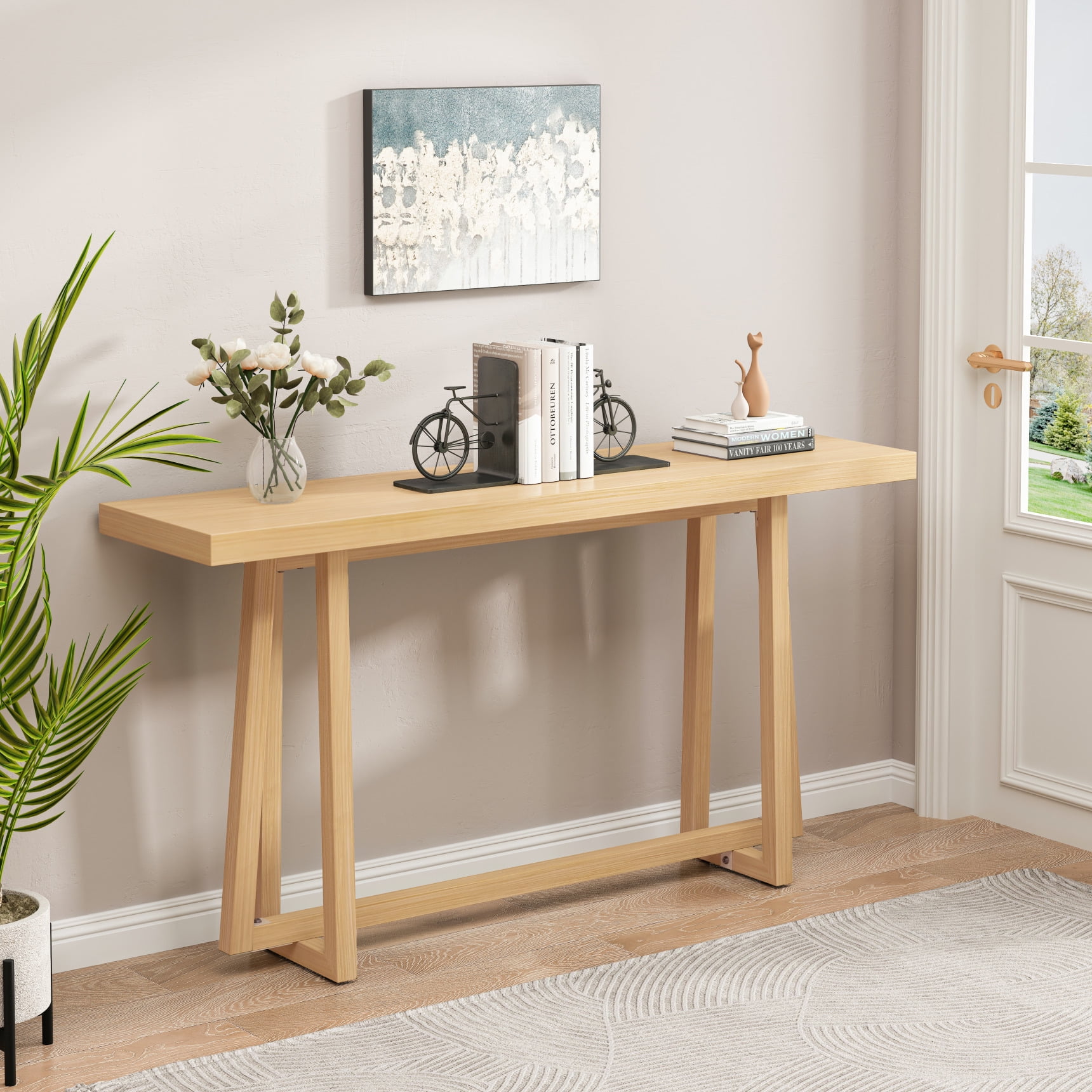 59'' Long Outdoor Console Table, Rustic Hallway Tables with Wood Grain ...