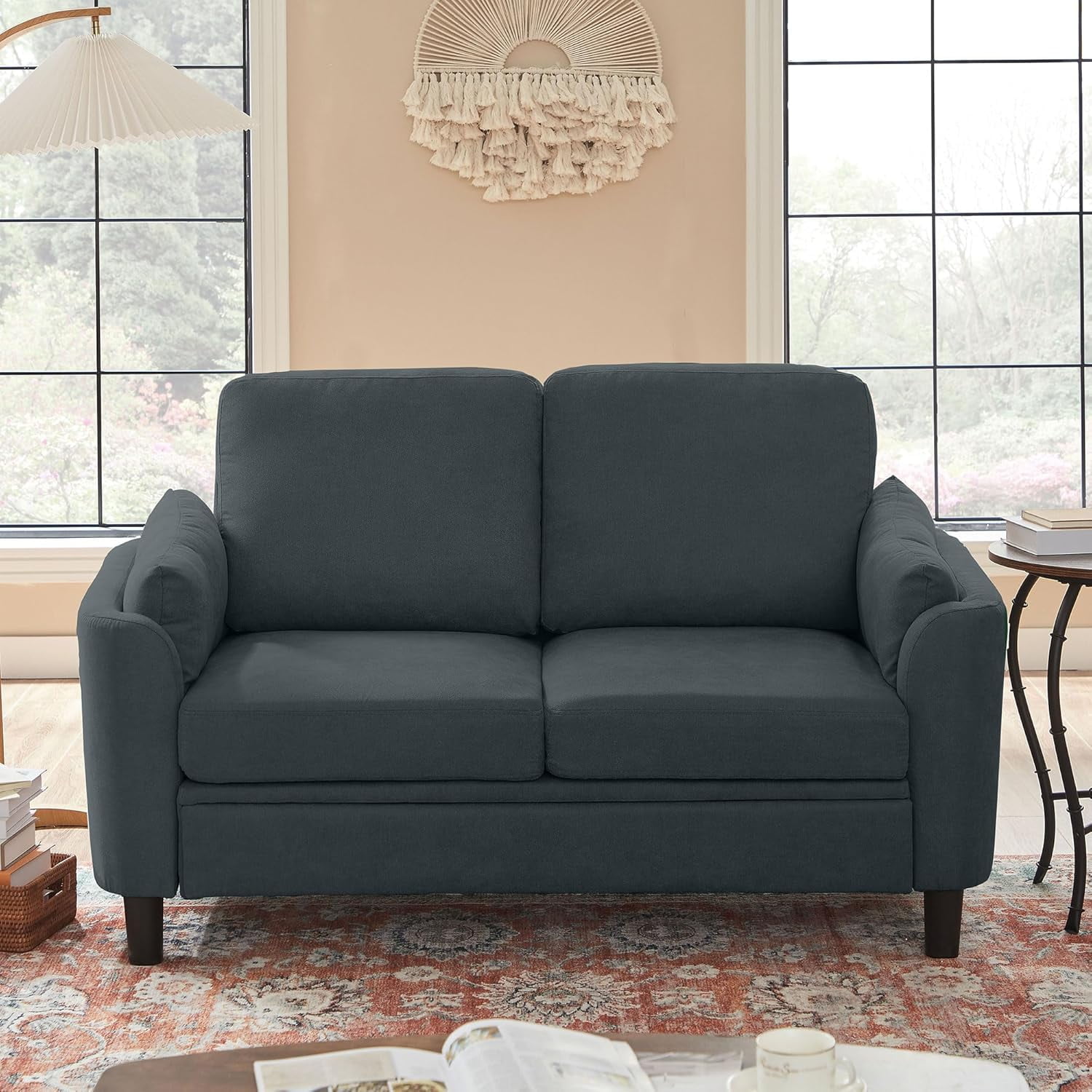 59" Loveseat Sofa, Mid Century Modern Love Seat with Back Cushions, 2 ...