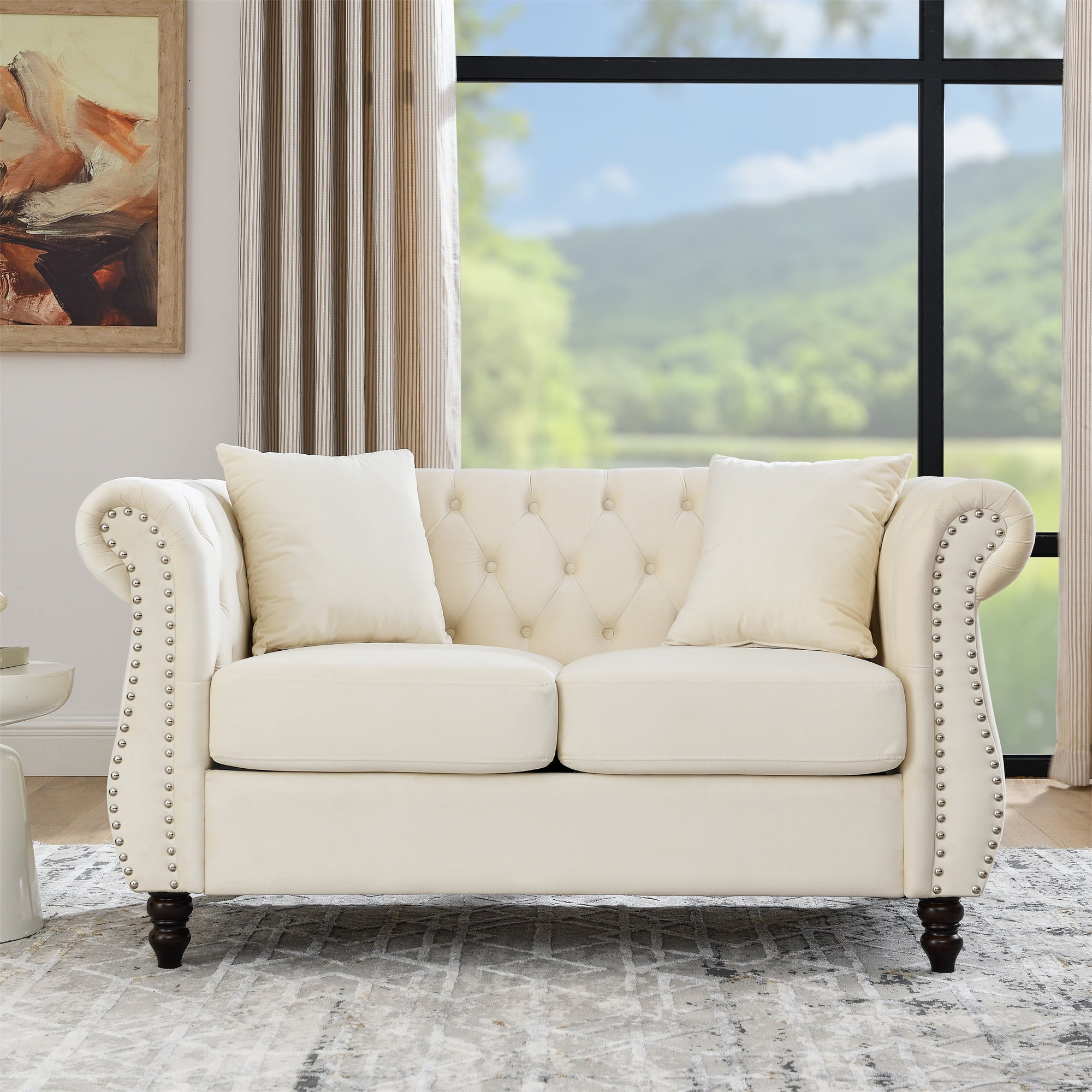 59" Loveseat Velvet Sofa, Chesterfield Tufted Sofa for Living Room, 2 ...