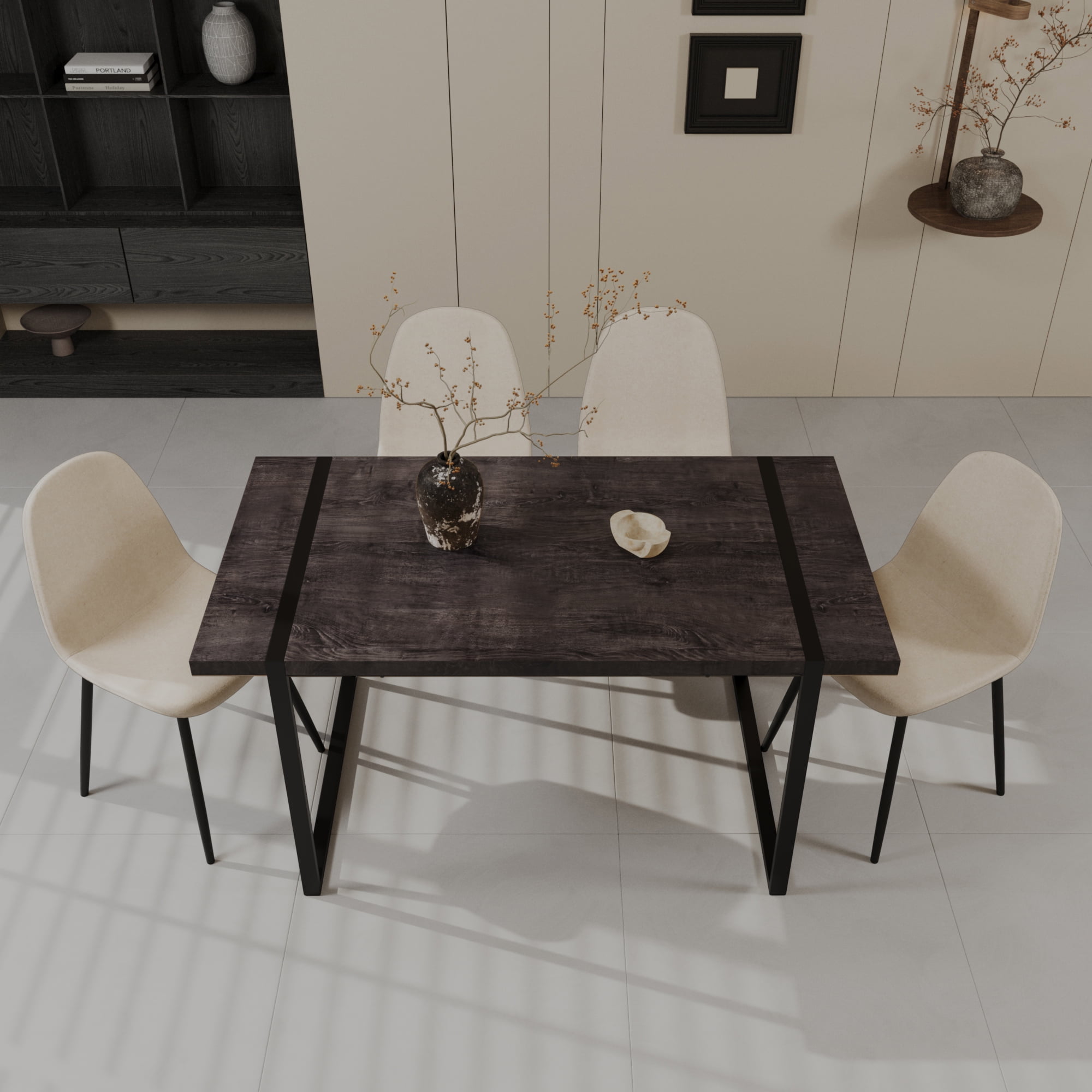 59" MDF black wooden dining table and modern dining chair set of 4 ...