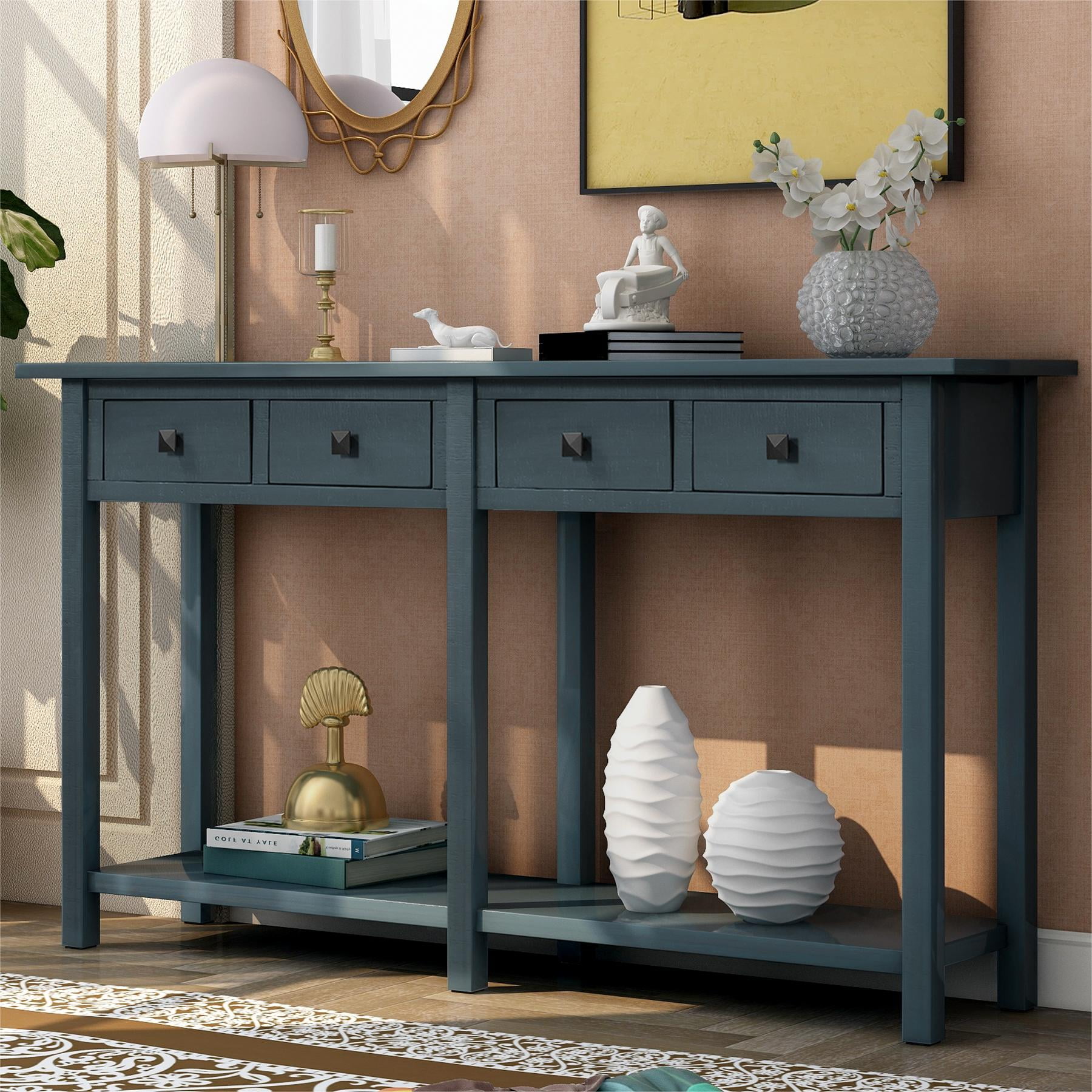 59" Modern Long Console Table with 4 Drawers,Sofa Table Entryway Living ...