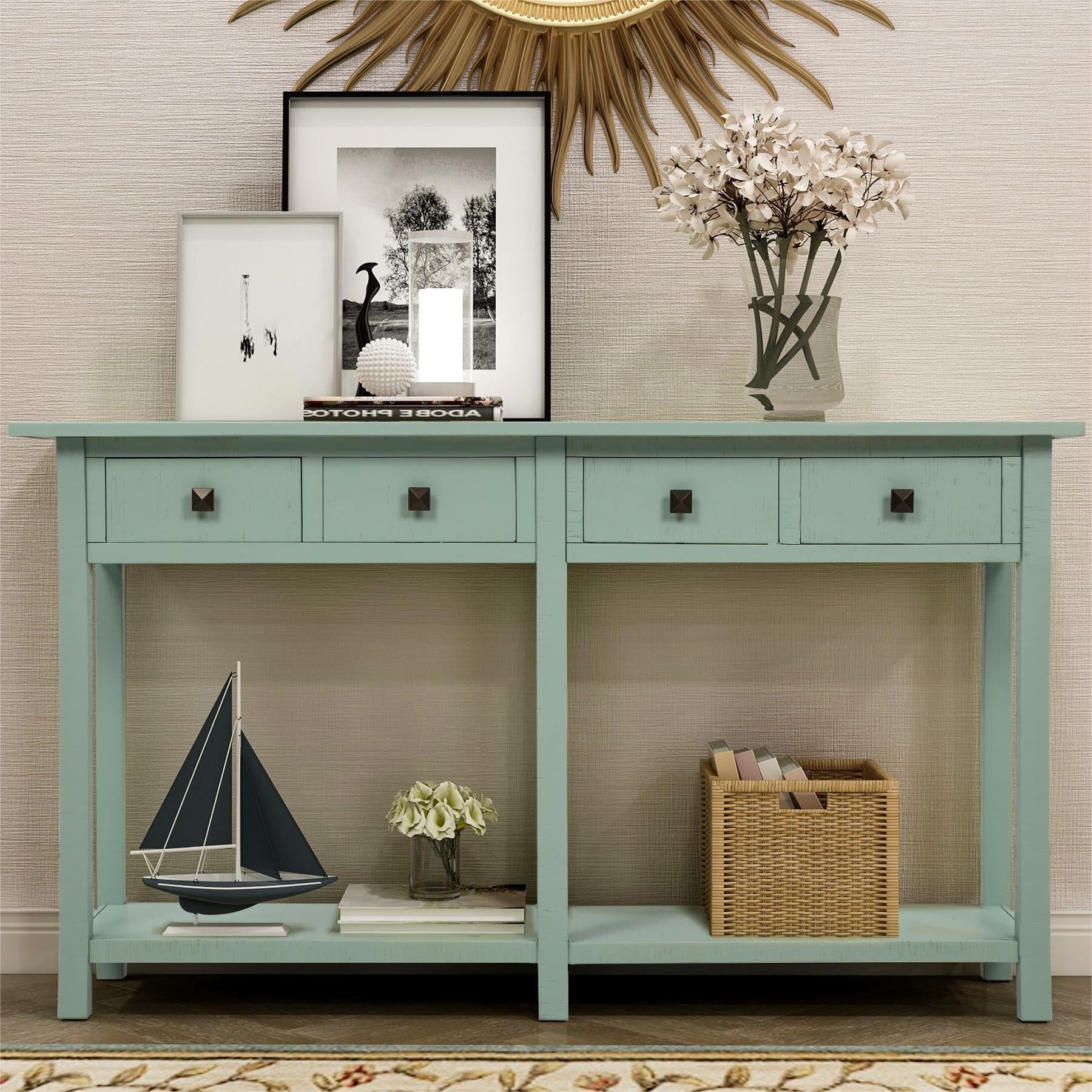 59" Modern Long Console Table with 4 Drawers,Sofa Table Entryway Living ...