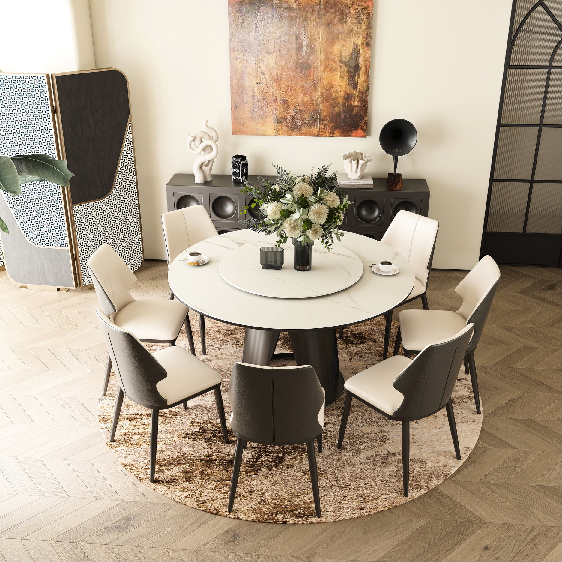 59" Modern Round Dining Set with 35.4" Turntable and 8 Seats | Perfect ...