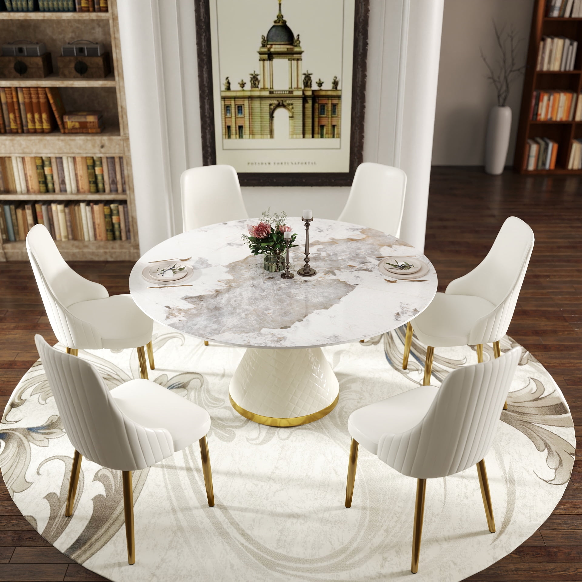 59" Modern Round Dining Table for 4-6 People,Sintered Stone Tabletop ...