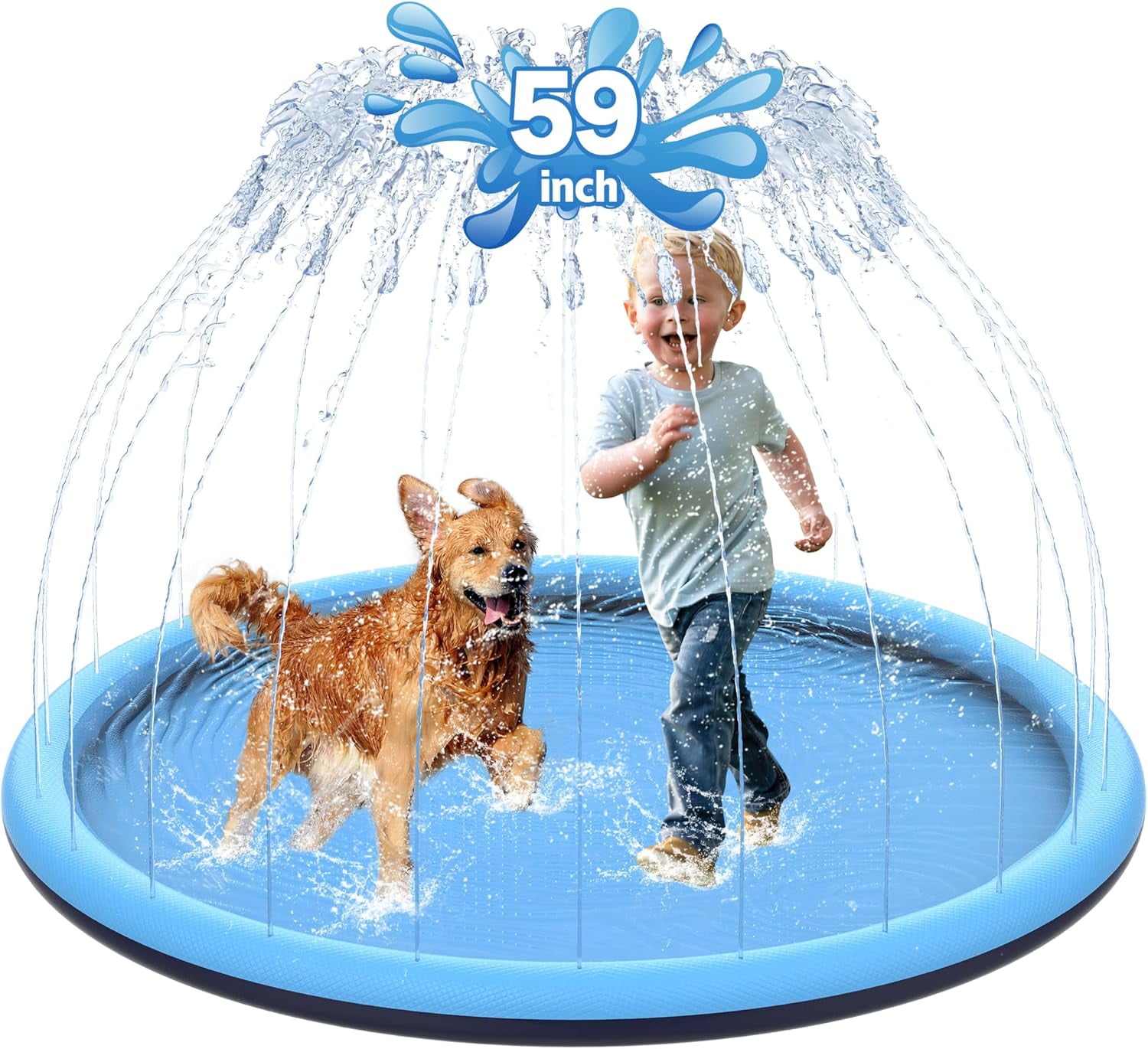 59" Non-Slip Splash Pad for Kids and Dog, Thicken Sprinkler Pool Summer ...