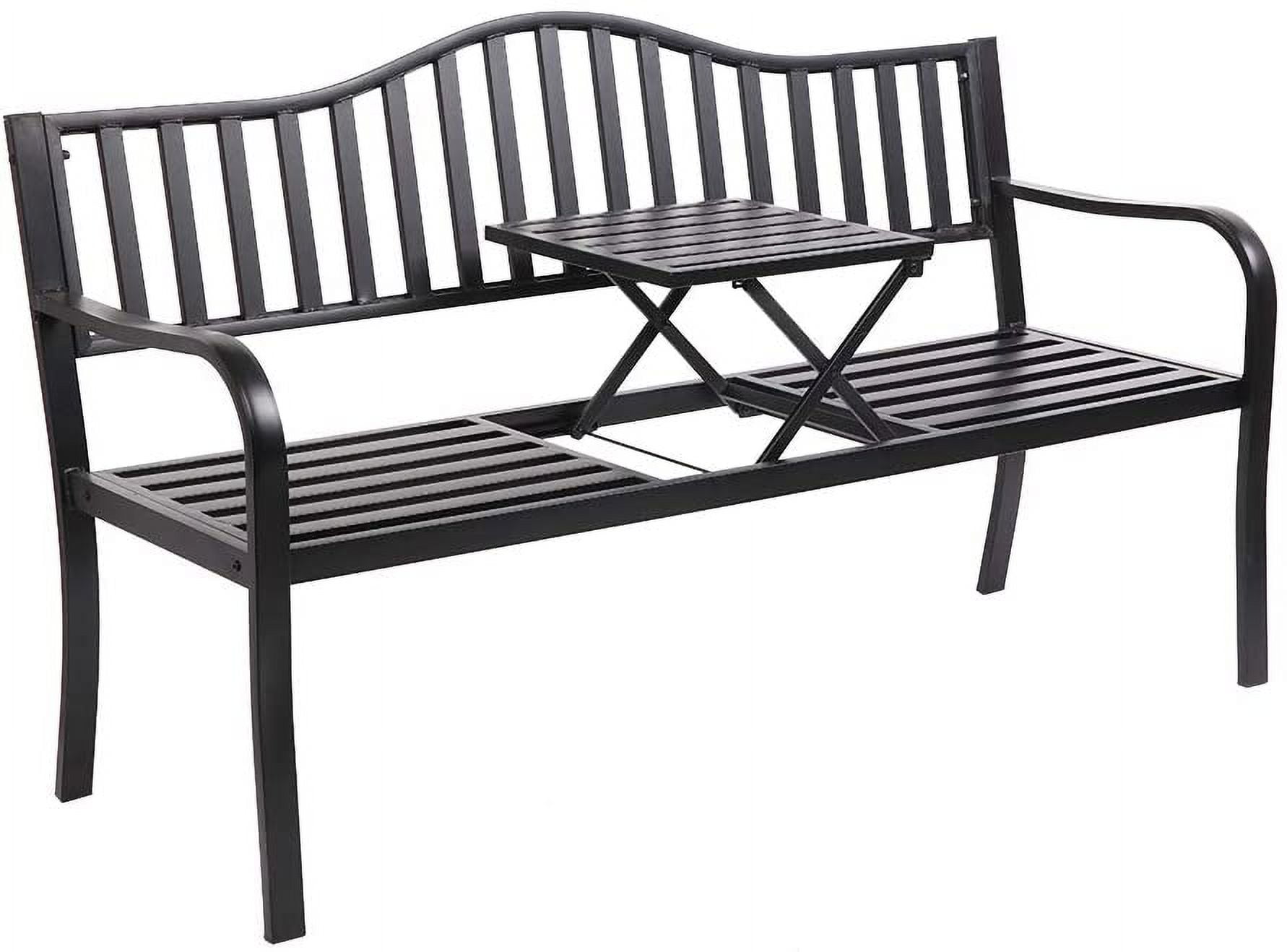 59" Outdoor Metal Bench Patio Bench with Built in Table Park Bench ...