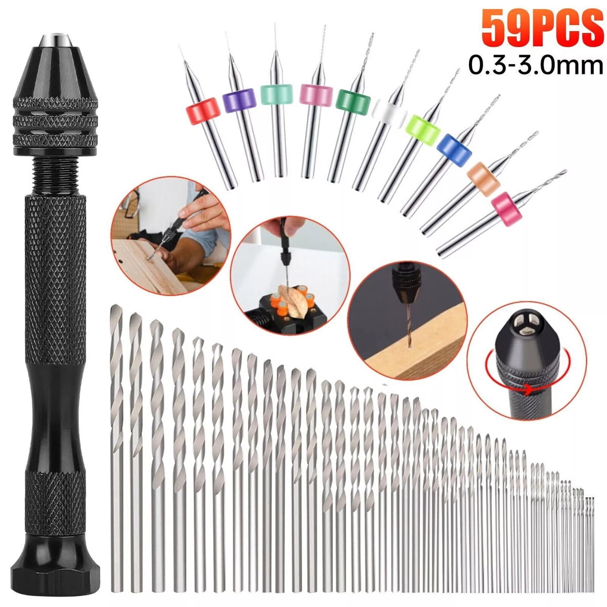 59 PCS Pieces Mini Micro Drill Bit Set with Rotary Pin Vise Precision ...